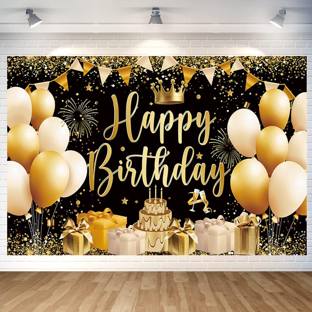 Amazon.co.jp: Black Gold Birthday Tapestry Black Gold Cake Birthday ...