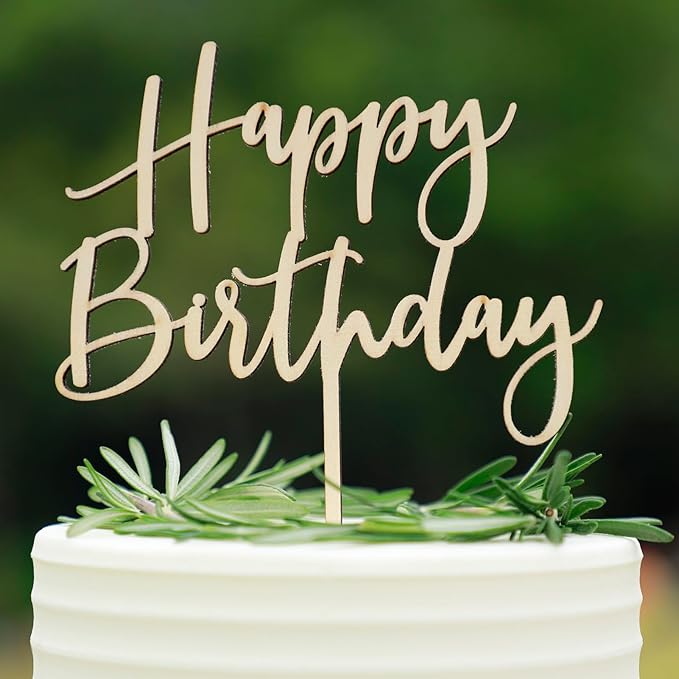 Amazon.com: CC TOWN Wooden Happy Birthday Cake Toppers, Birthday Party ...