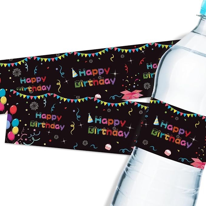 Amazon.com: 32PCS Black Happy Birthday Water Bottle Labels, Happy ...