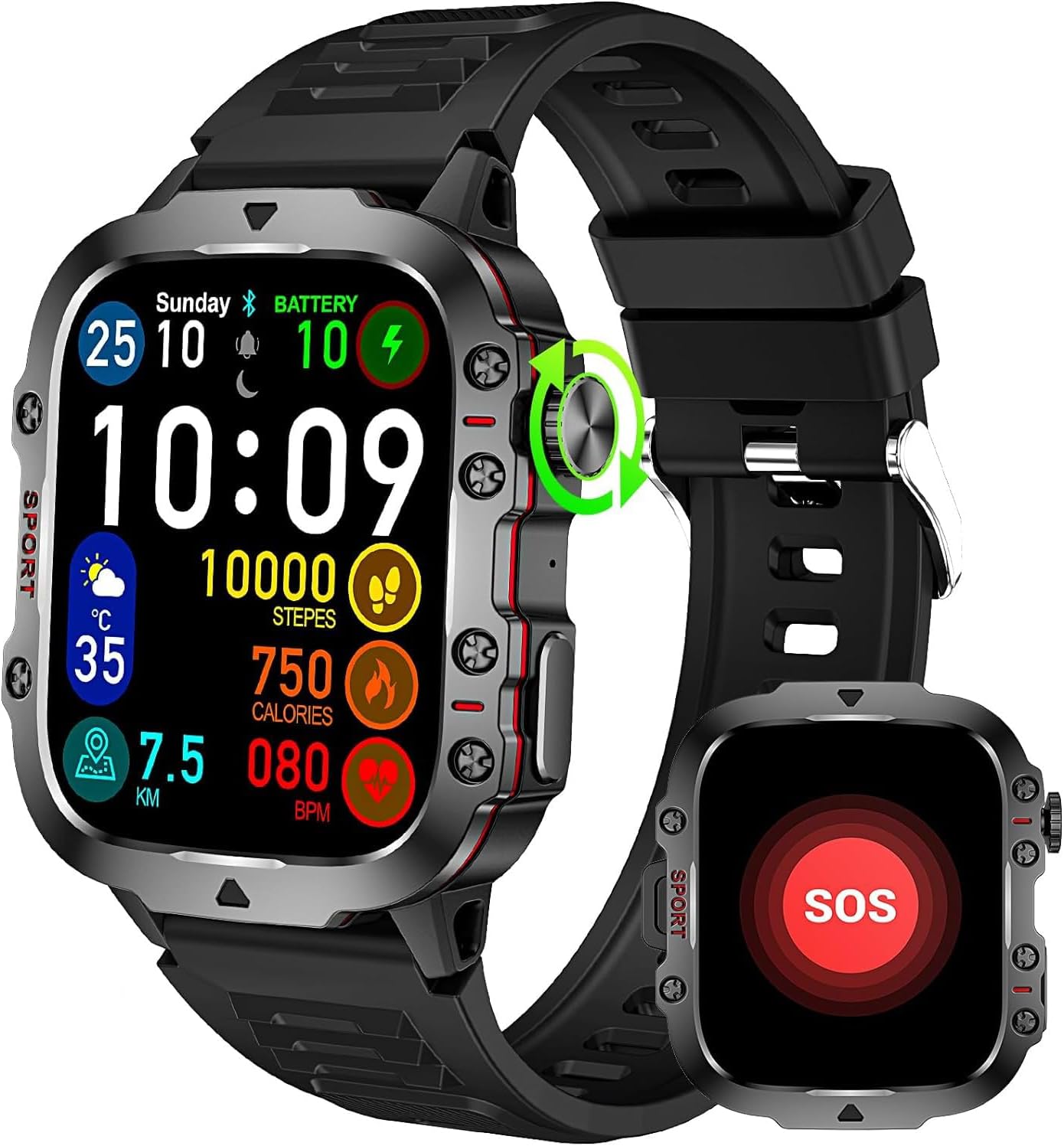 Military Tactical Smart Watches for Men, VISOOP 1.96" Big Screen Rugged ...