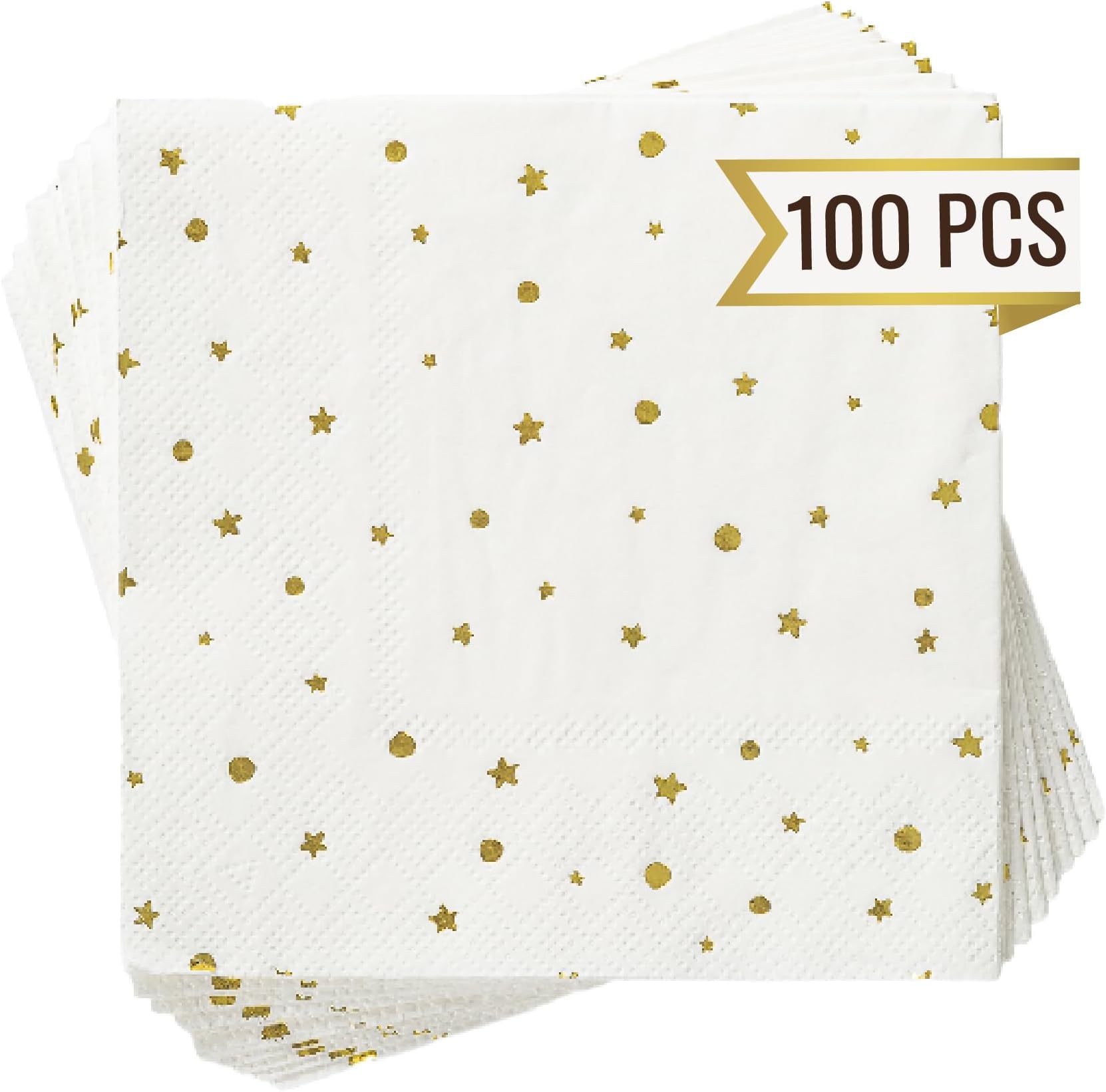 Amazon.com | Stylish Gold Star Napkins - Pack of 100 White/Gold 5x5 ...