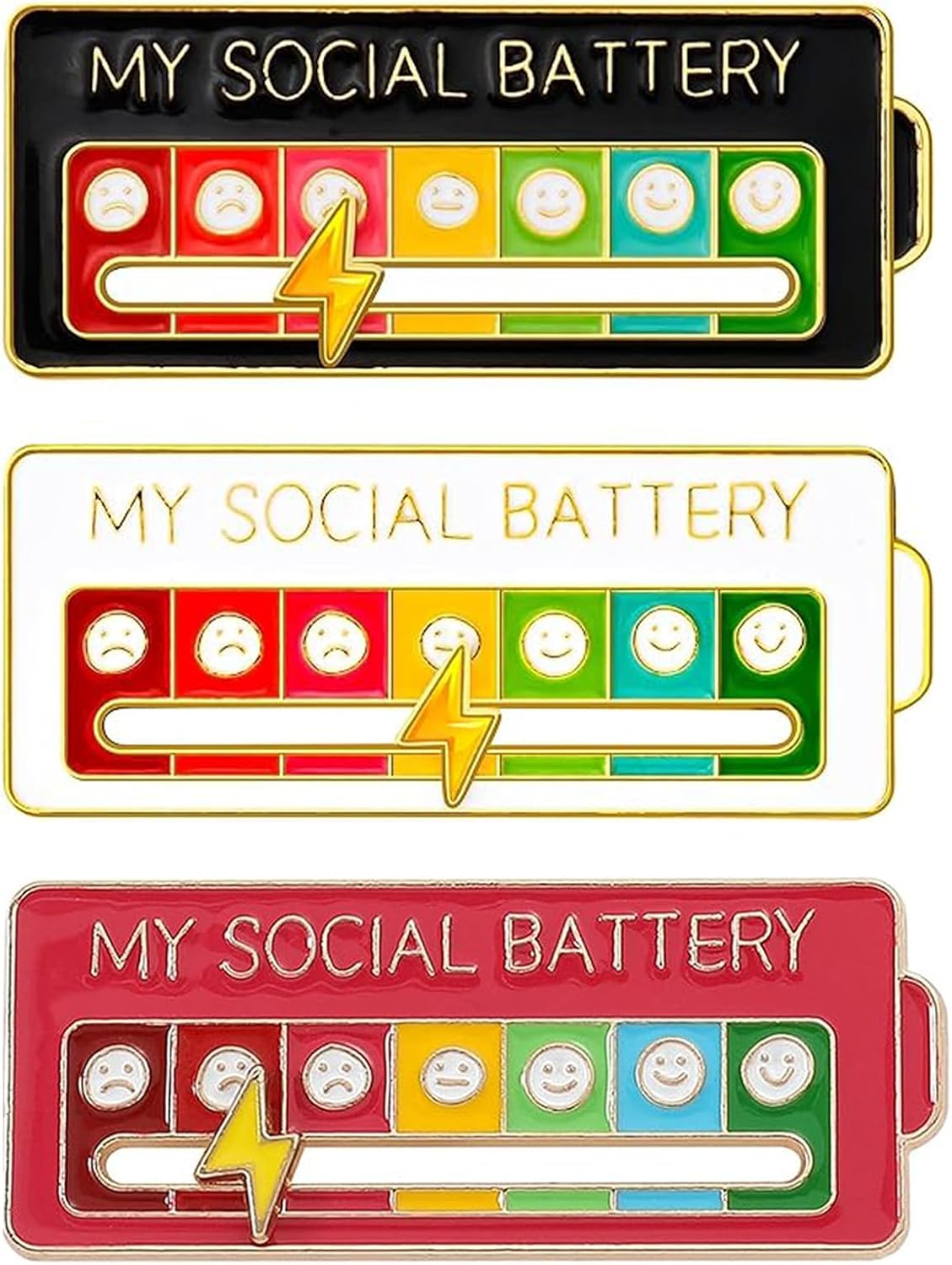 3 Pcs Social Battery Pin,Social Battery Badge,Badges,Enamel Pins,Funny ...