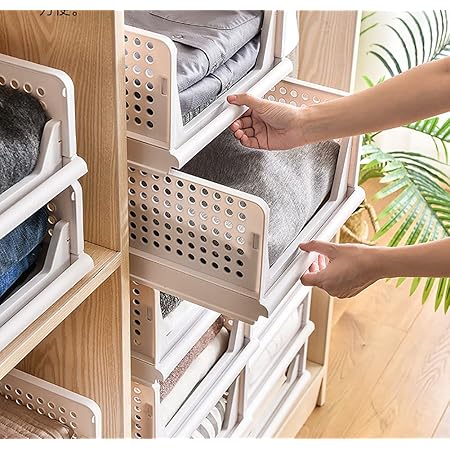 Amazon.com: Set of 4 Stackable Closet Wardrobe Storage Bins Organizer ...