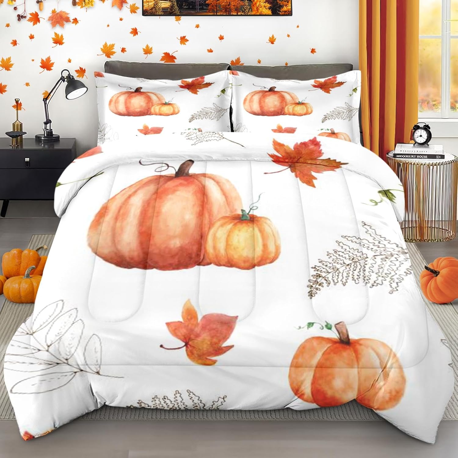 Amazon.com: Pamnest Fall Comforter Set Full Size, Autumn Pumpkin Maple ...