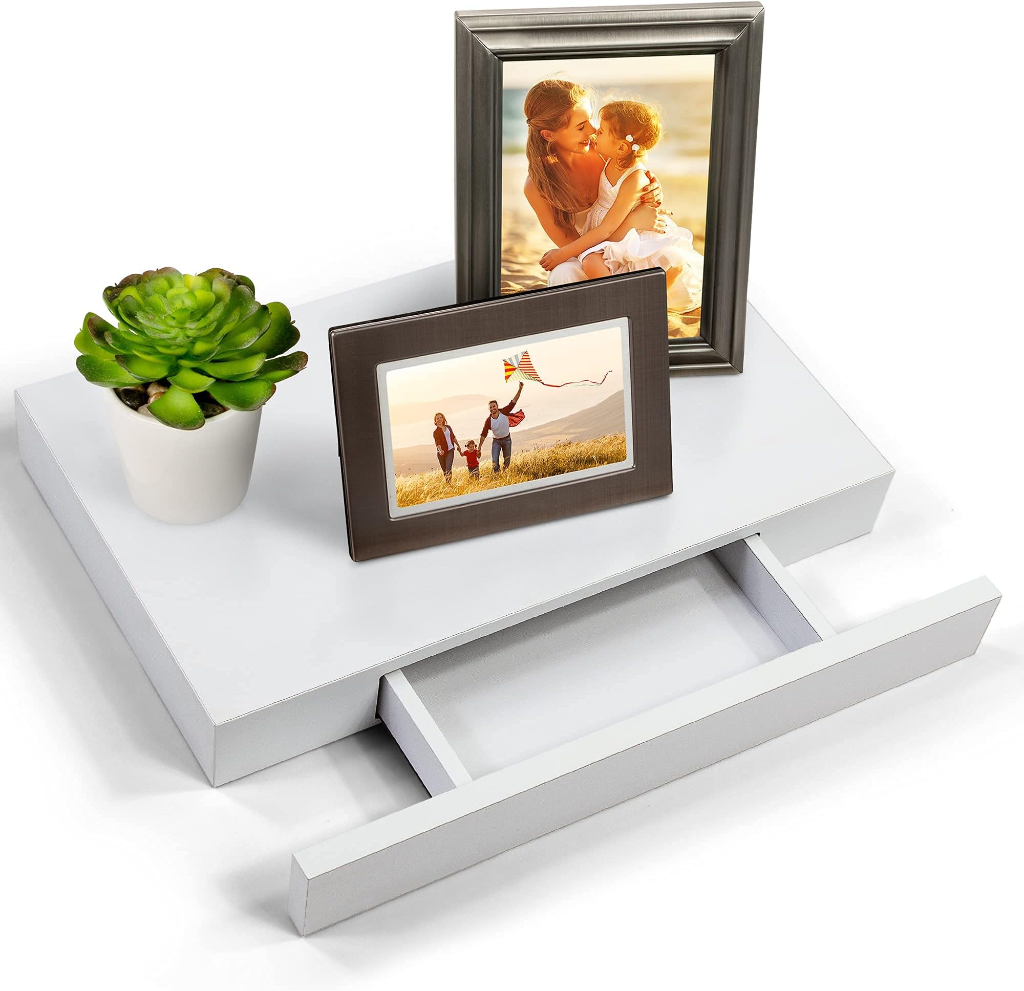 Amazon.com: 16" Floating Shelf with Drawer - White Wood Floating ...