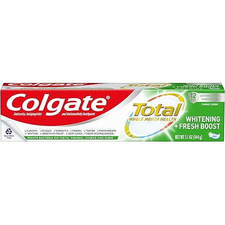 Amazon.com : Colgate Total Whitening + Fresh Boost Toothpaste, Mint ...