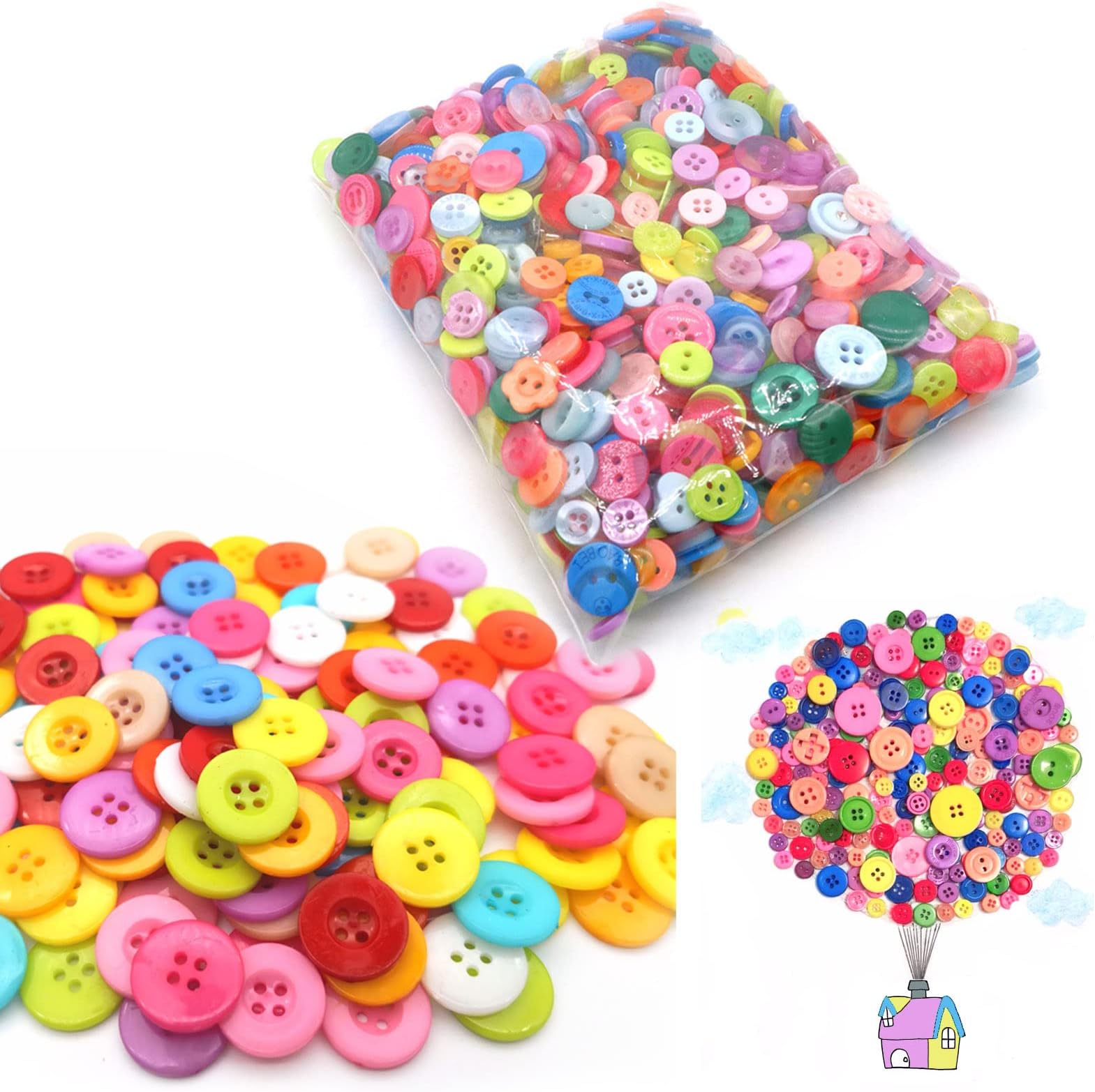 TUPARKA 310 Pcs Craft Buttons Mixed Colour Resin Round Buttons for DIY ...
