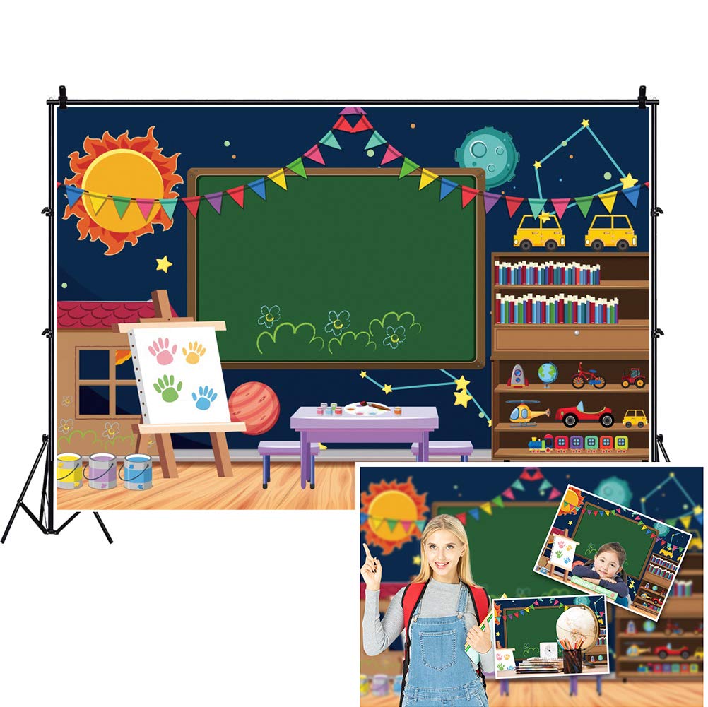 Buy DASHAN 6.5X 5ft Polyester Back to School Backdrop Teacher Painting ...