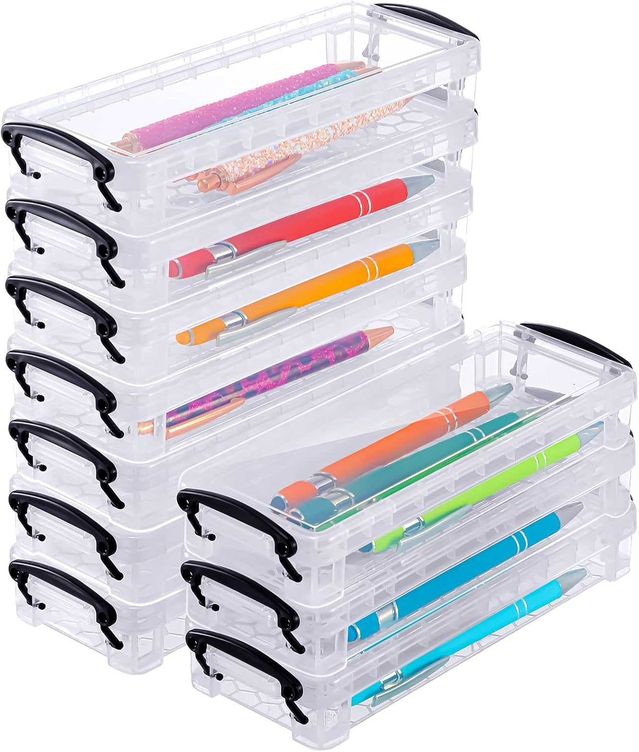 Amazon.com : Crtiin 10 Pack Plastic Pencil Storage Boxes 8 x 3.1 x 1.4 ...