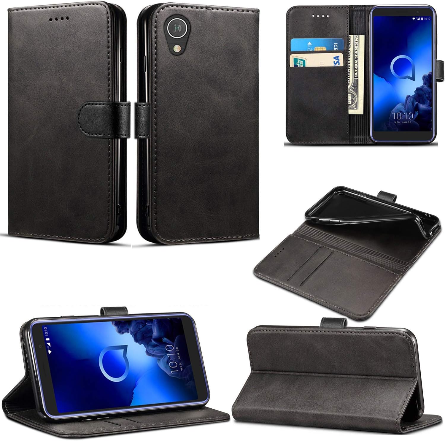 Alcatel 1 (5033X) Case, Leather Case Flip Folio Book Case Wallet Cover ...