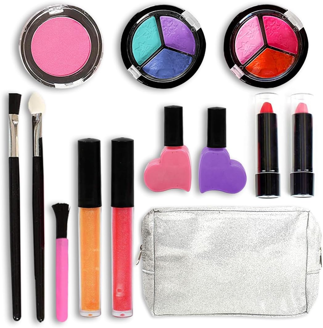 Amazon.com: 14 Piece Pretend Play Makeup Kit for Girls - Washable ...