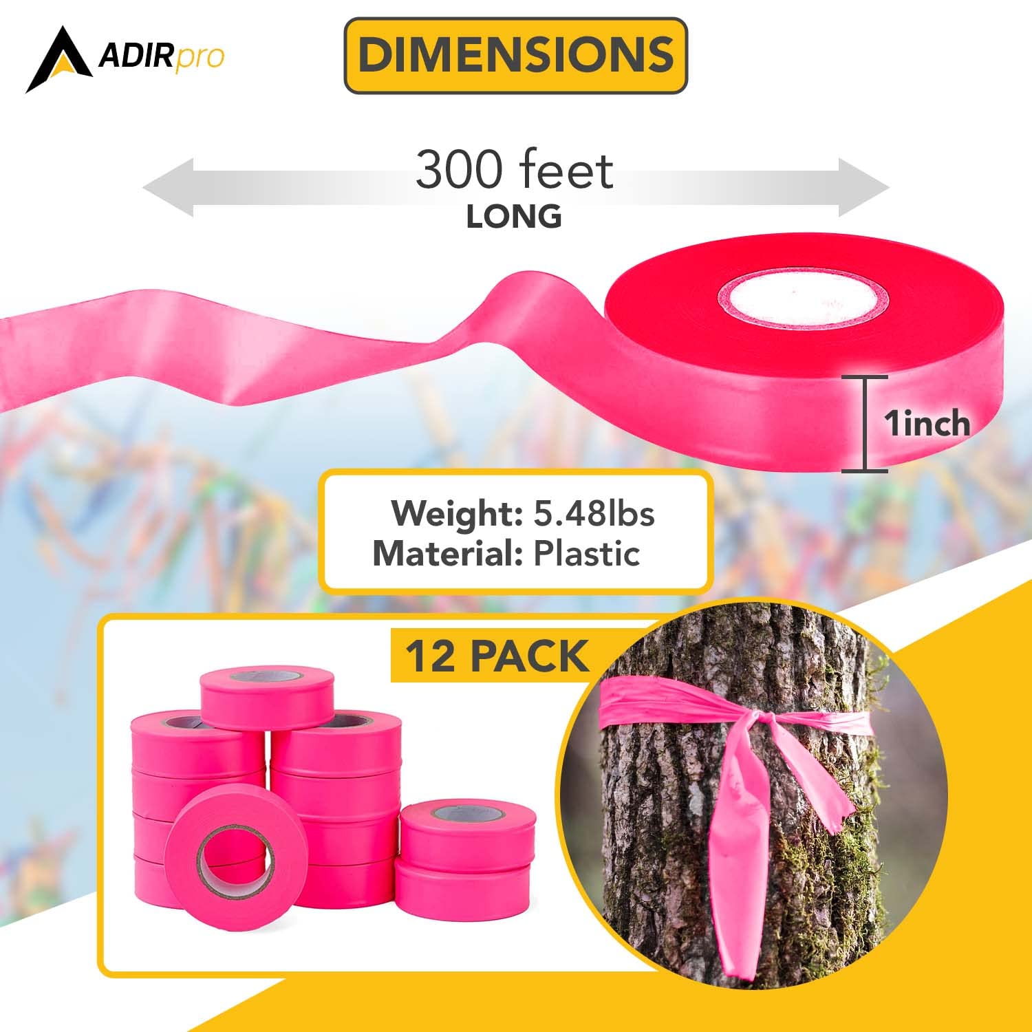 Snapklik.com : AdirPro 12 Pack Fluorescent Flagging Tape - Multipurpose ...