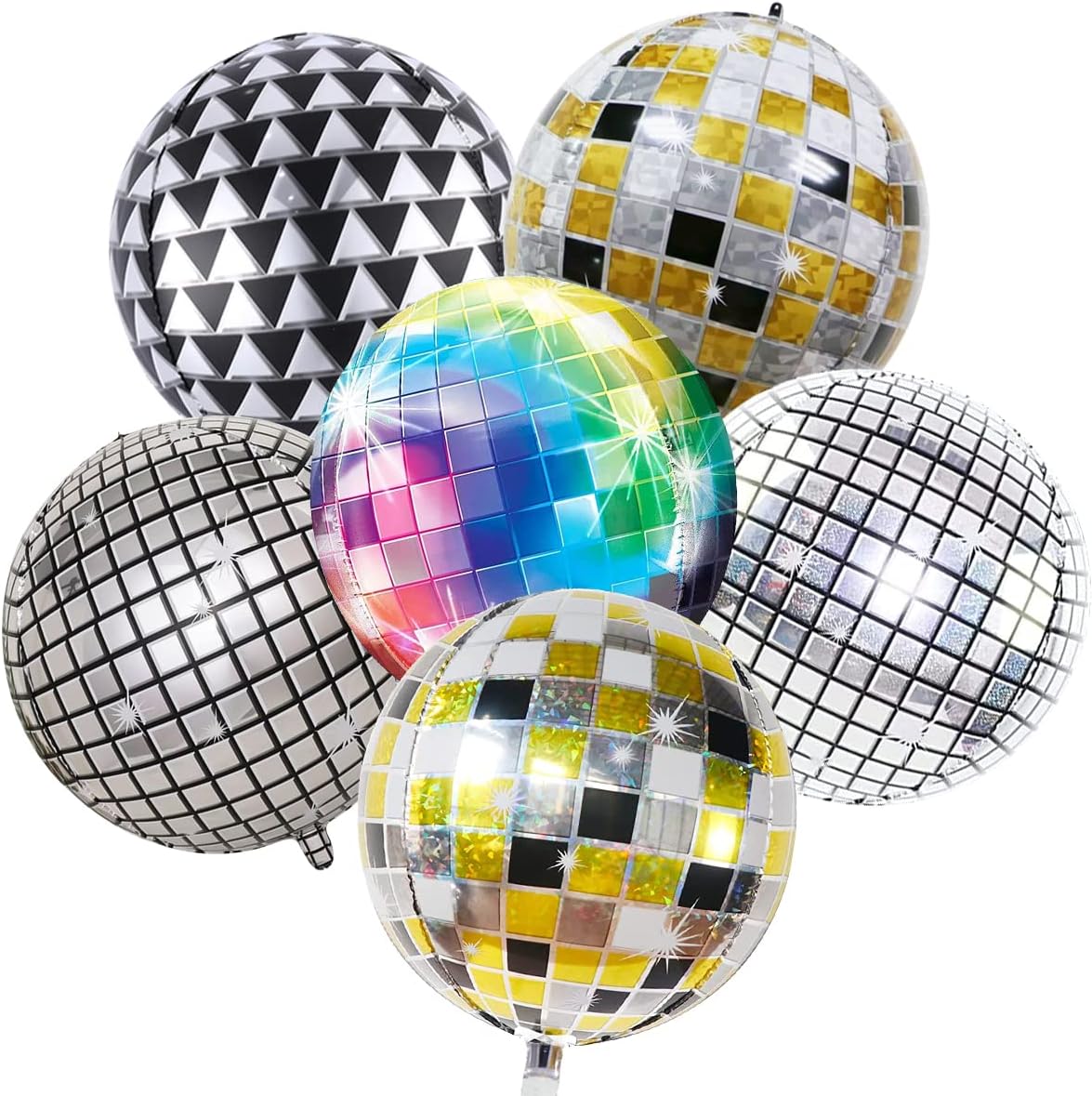 6 Pieces Disco Foil Balloons,4D Large Mirror Foil Balloons,Disco Party ...
