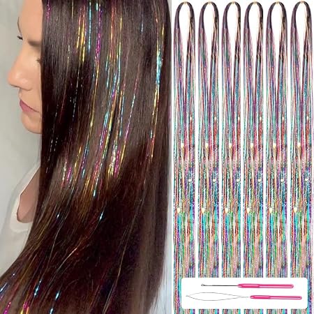 Amazon.com : Rainbow Fairy Hair Tinsel Kit With Tools 47 Inch 1200 ...