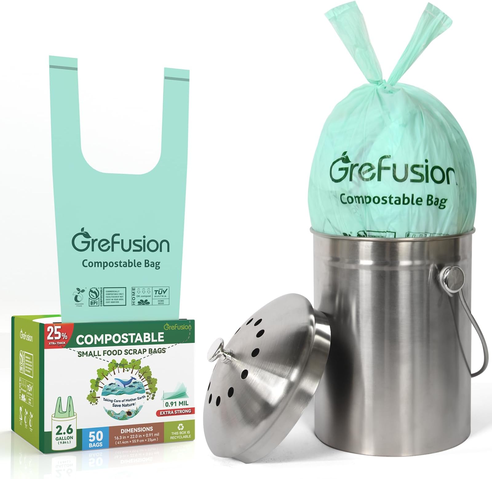 Amazon.com: 1.6 Gallon Handle Compostable Trash Bags,6 Liter, 0.67 Mil ...