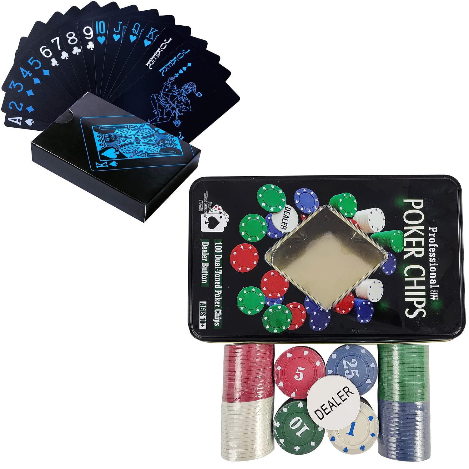 INDIA TOY 100pc Poker Chips Poker Game 100 Chips with Dealer Button ...