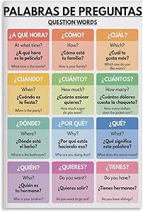 Amazon.com: Wklsdrnd Spanish, Question Word Posters, Grammar Charts ...