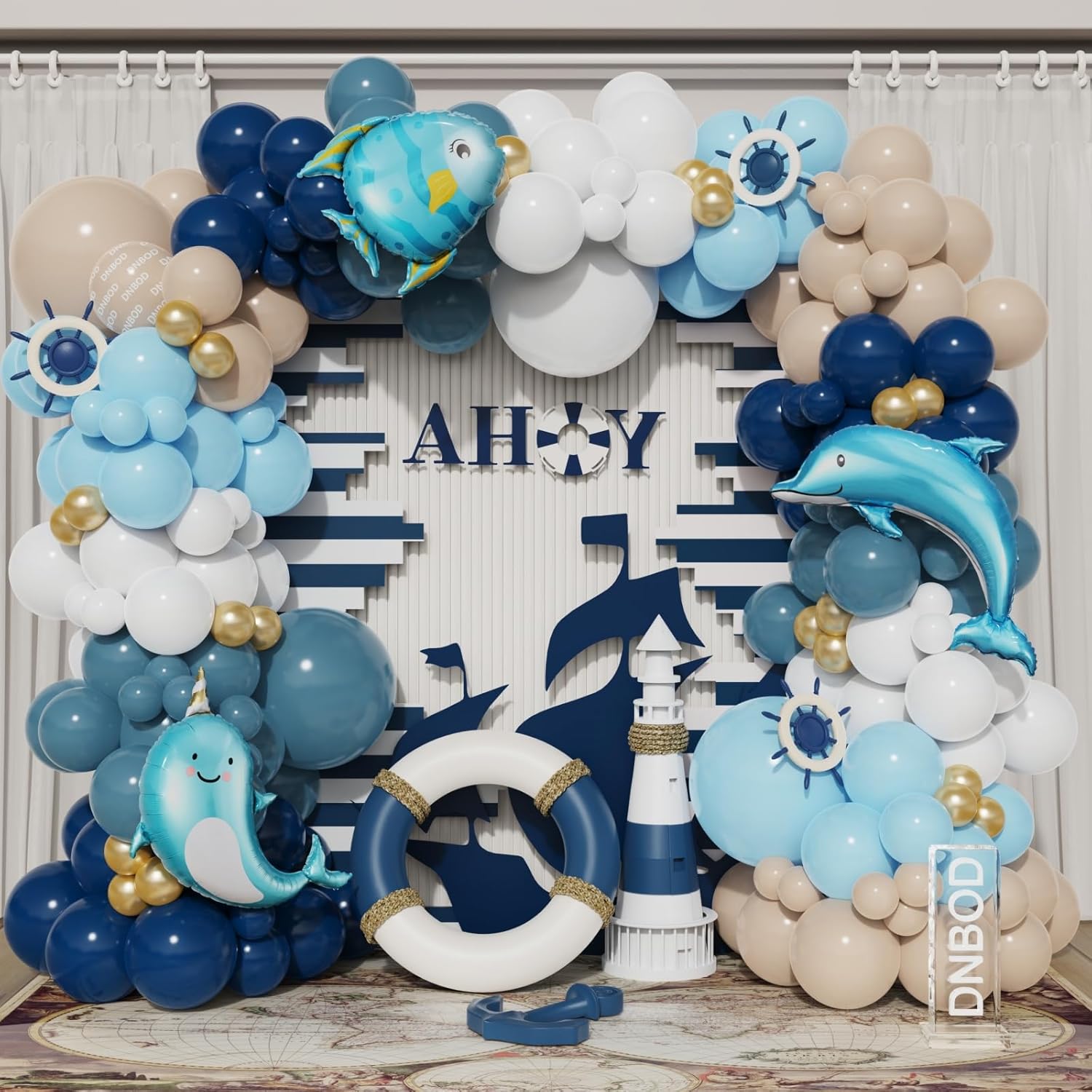 Amazon.com: Nautical Balloon Arch Kit,154Pcs Navy Blue Sand White Gold ...