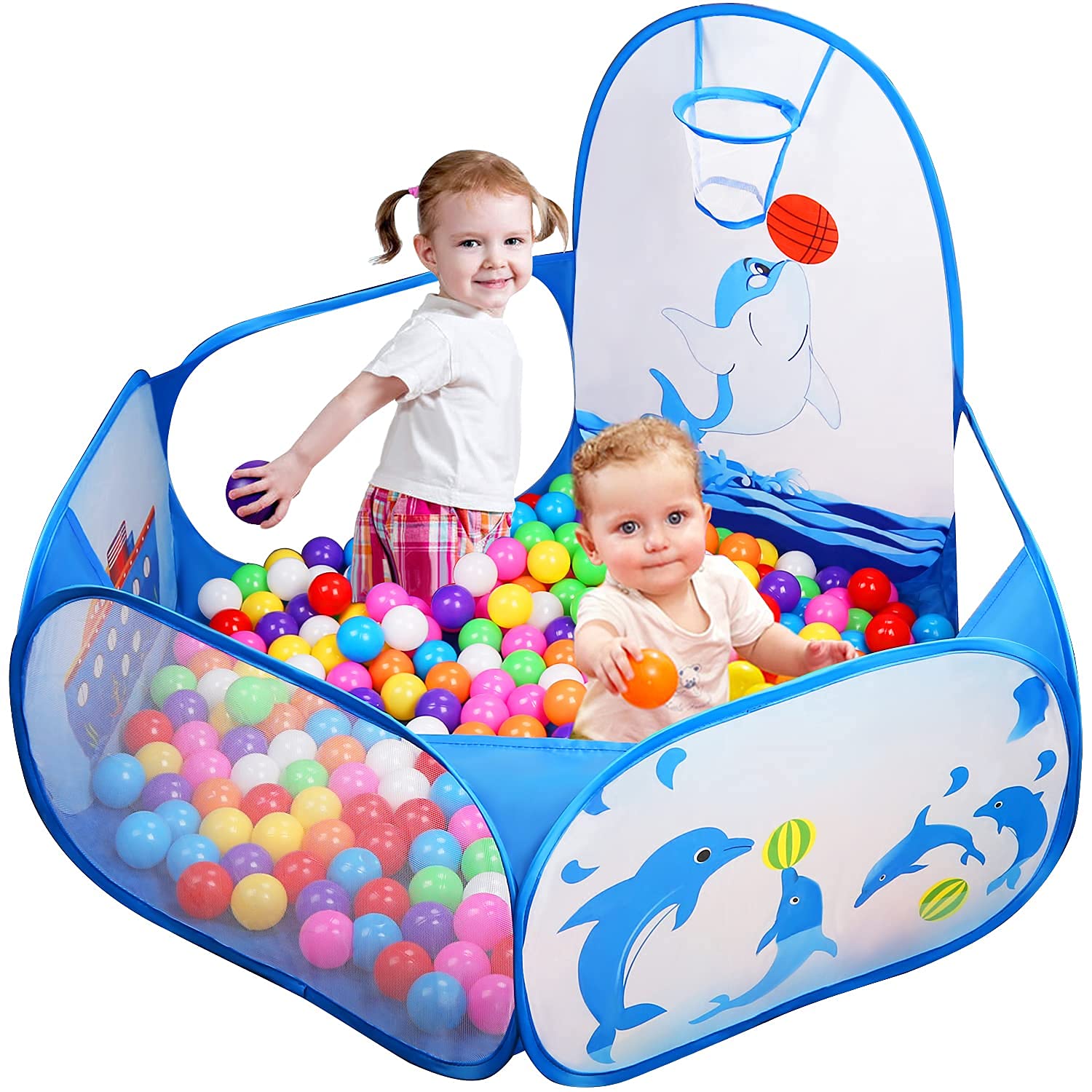 Buy PLUSPOINT Kid Ball Pit with Basketball Hoop 4ft/120cm, 1-6 Years ...