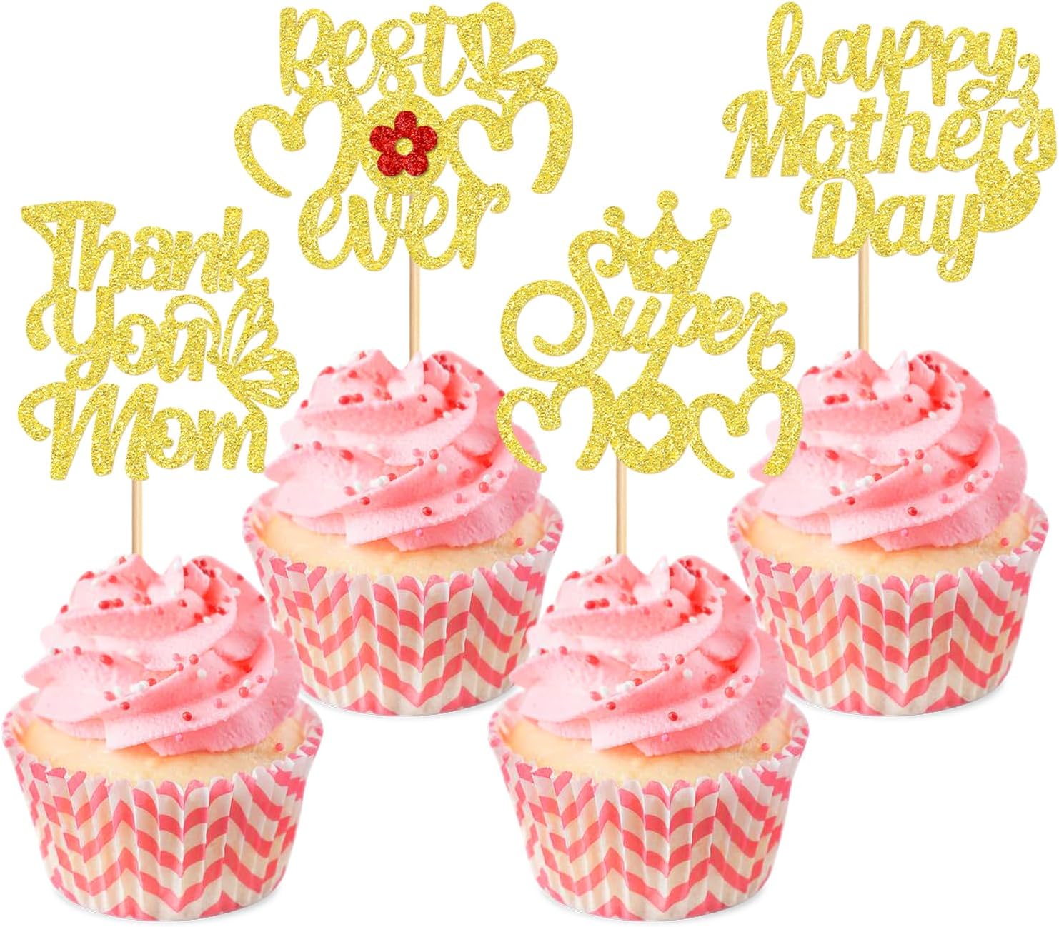 Amazon.com: 24 Pack Happy Mothers Day Cupcake Toppers Butterfly Best ...