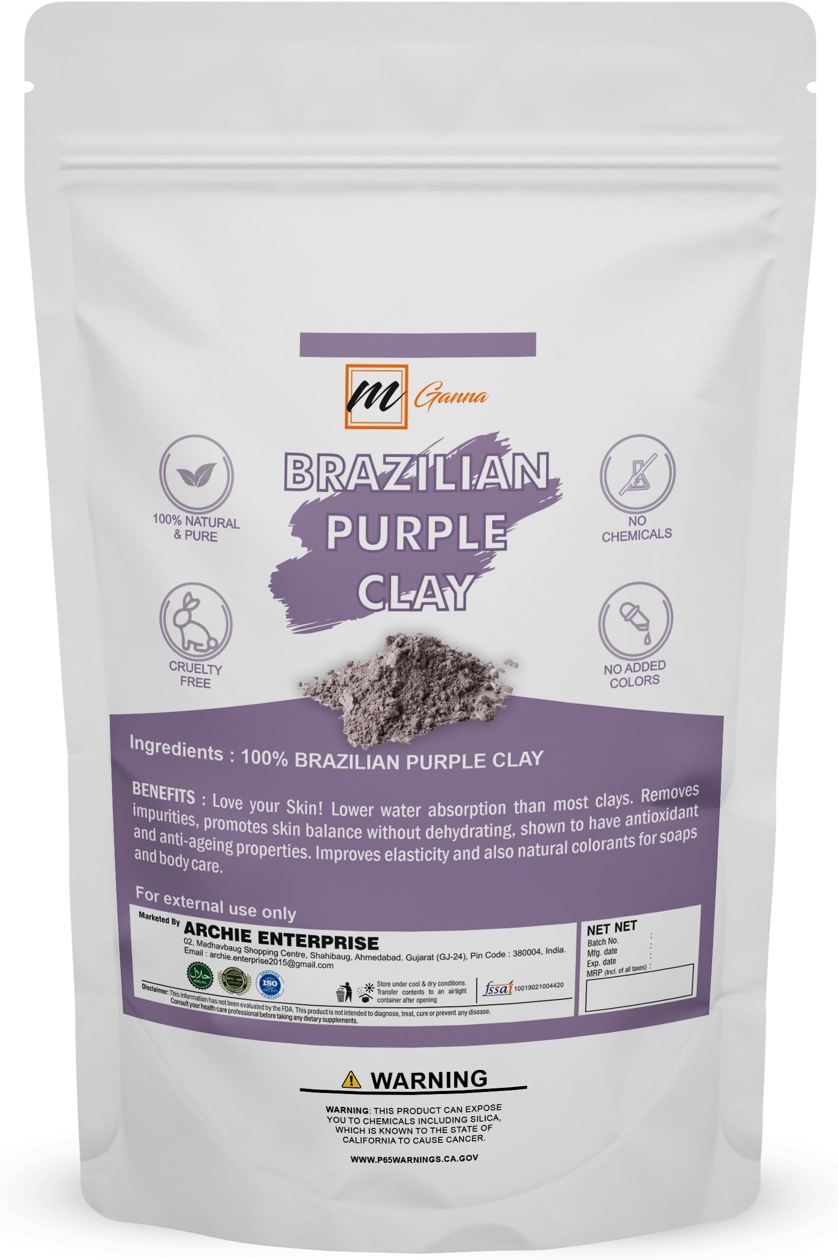 Amazon.com : mGanna 100% Natural Brazilian Purple Clay for Anti-Ageing ...