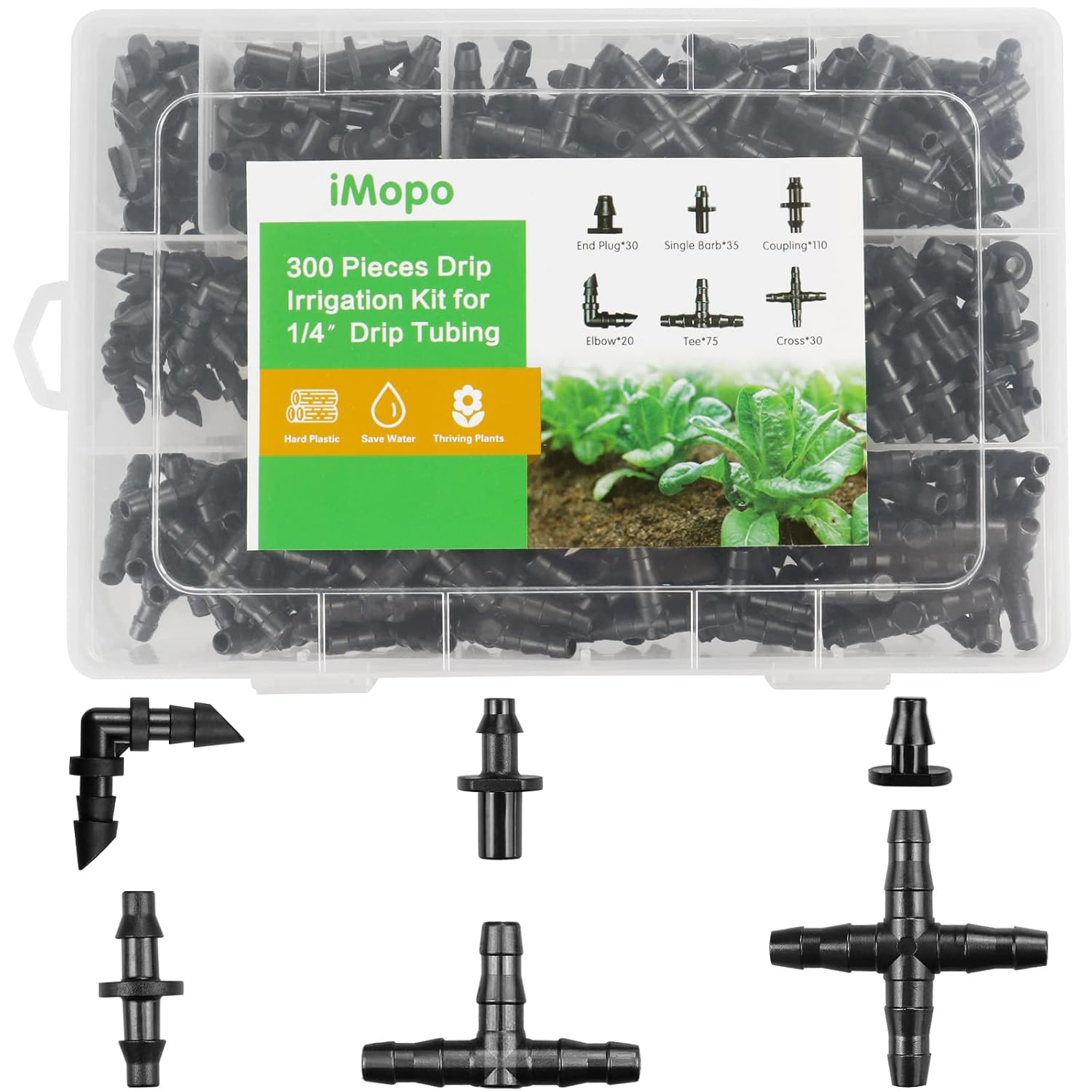 iMopo 300 Pcs Barbed Connectors Irrigation Fittings Kit, Drip ...