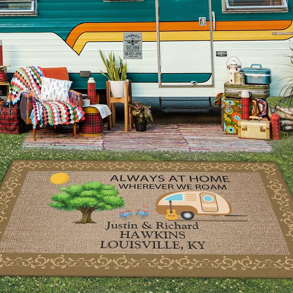 Amazon.com: CafeTime Custom Camping Rug Always at Home Wherever We Roam RV Trailer Campsite ...