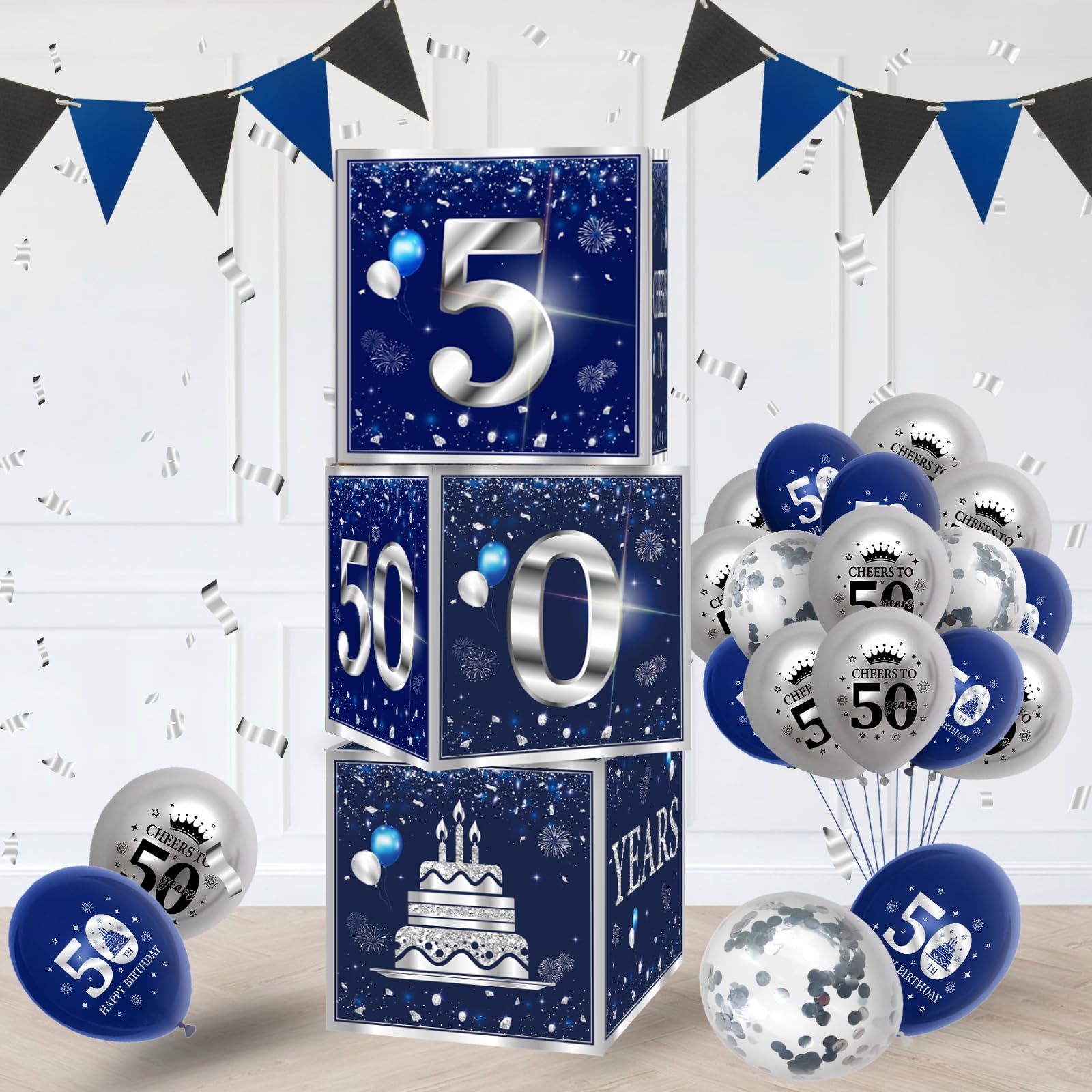 Amazon.com: 3Pcs 50th Birthday Decorations Boxes for Men Blue Silver ...