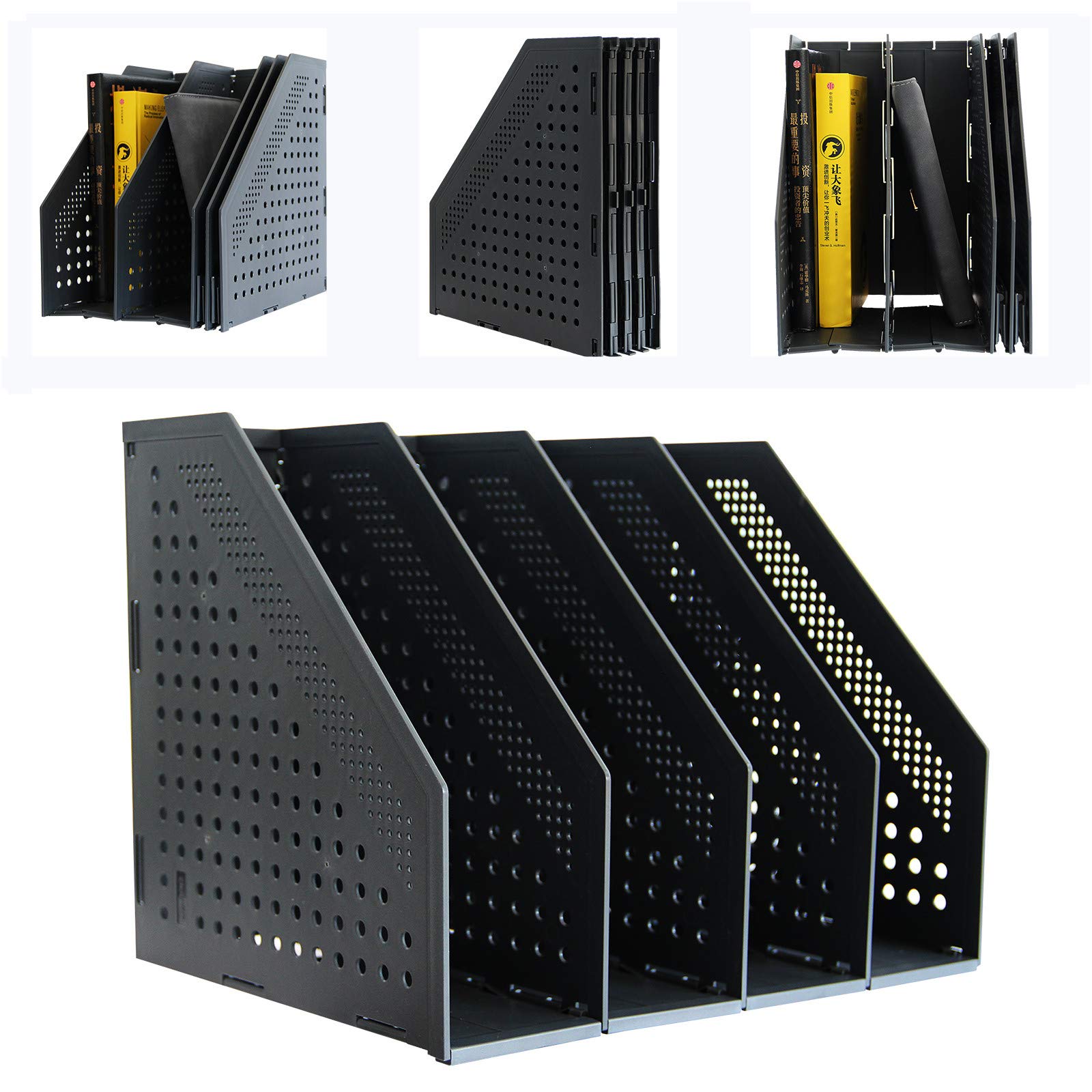 Aosivm 4 Compartments Collapsible Magazine File Holder/Desk Organizer ...