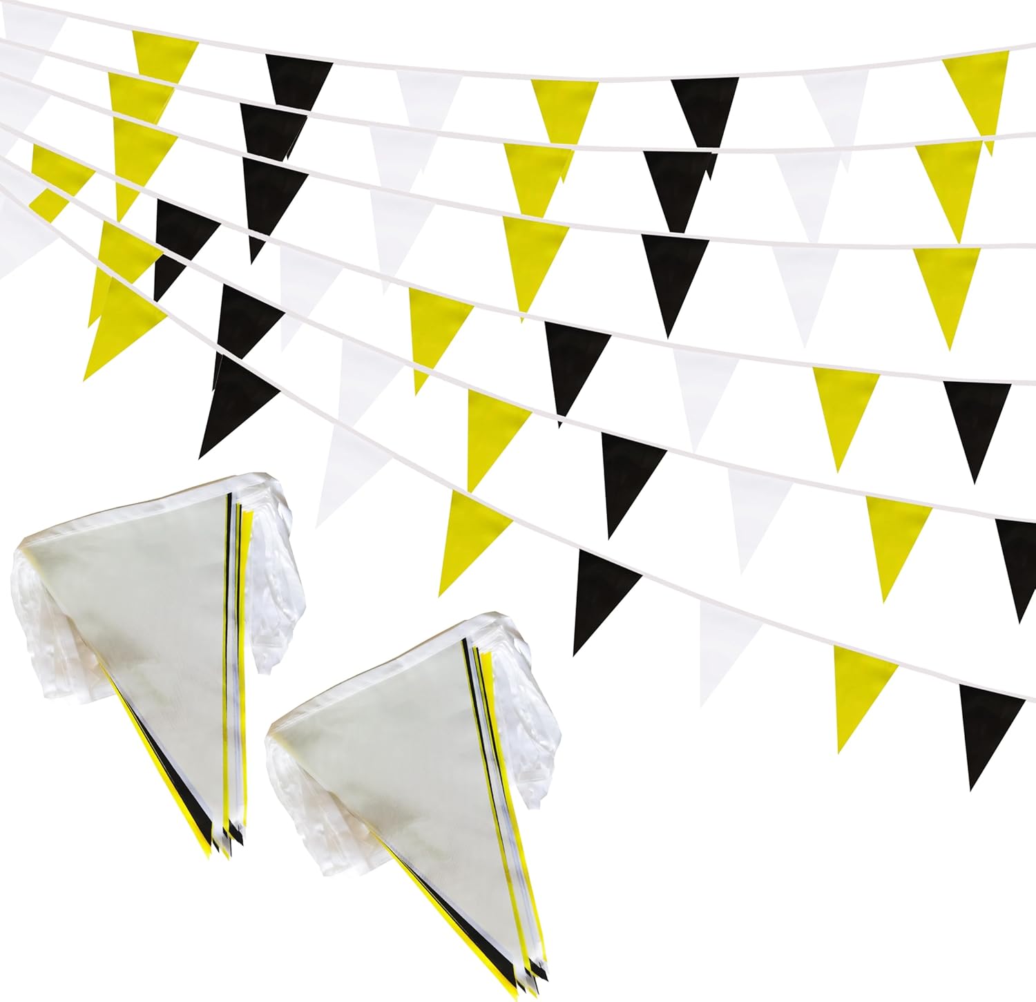 Amazon.com : 100 Feet Yellow Black & White Pennant Banner Flags String ...