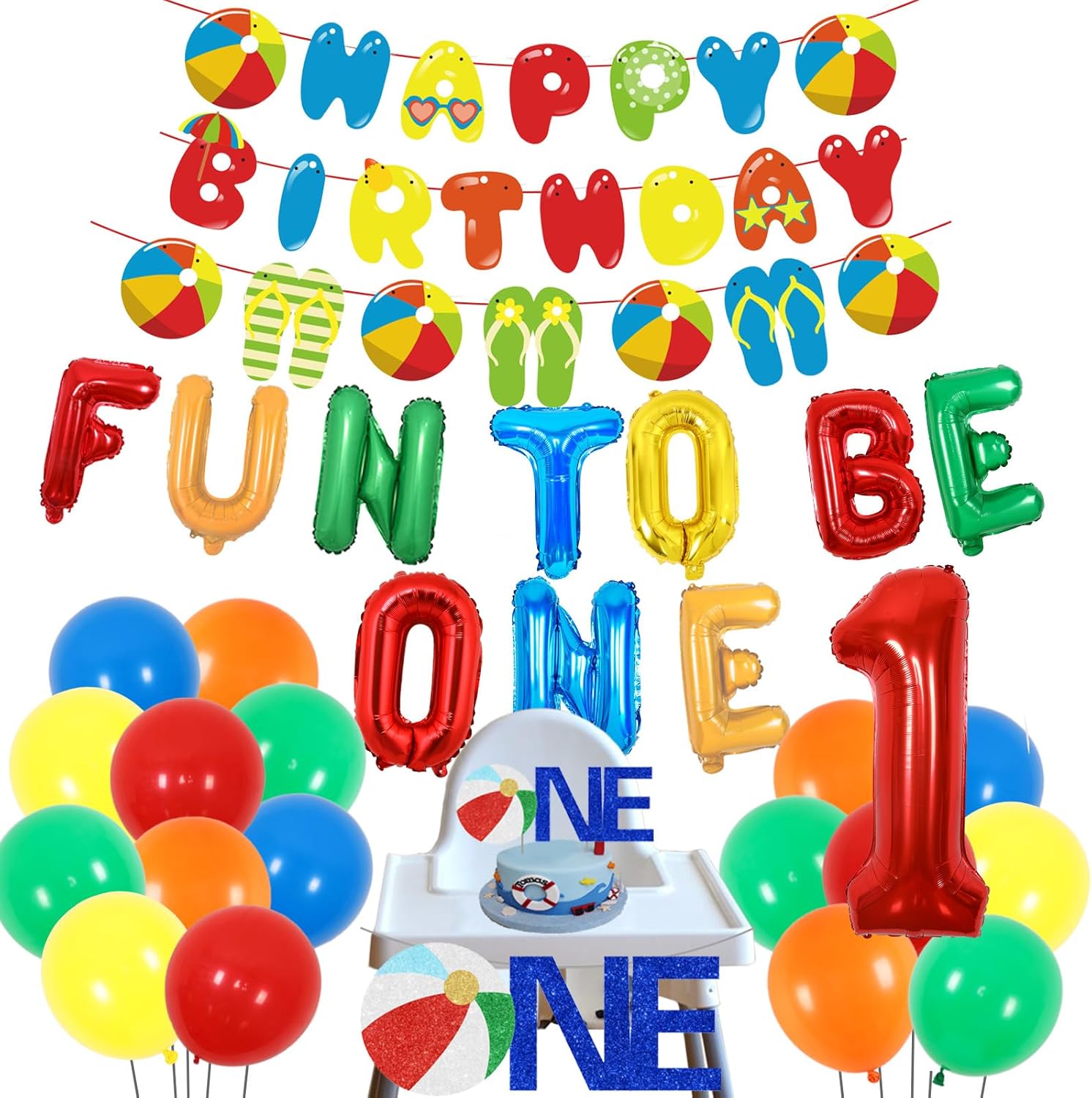 Amazon.com: Beach Ball Theme 1st Birthday Party Decorations, Summer ...