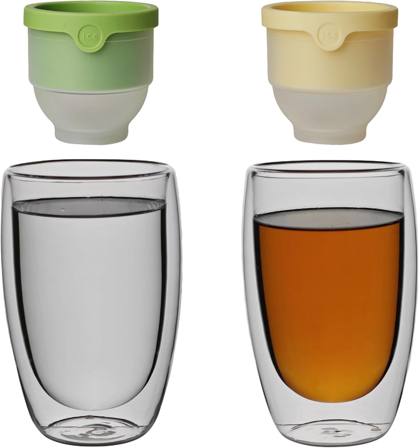 Amazon | 西田(Nishida)二層耐熱ガラス コップ 丸氷 製氷容器付き ダブルウォールグラス 2層構造 耐熱 保温 保冷 食洗機対応 ダブルグラス 二重構造 (450ml二個セット ...