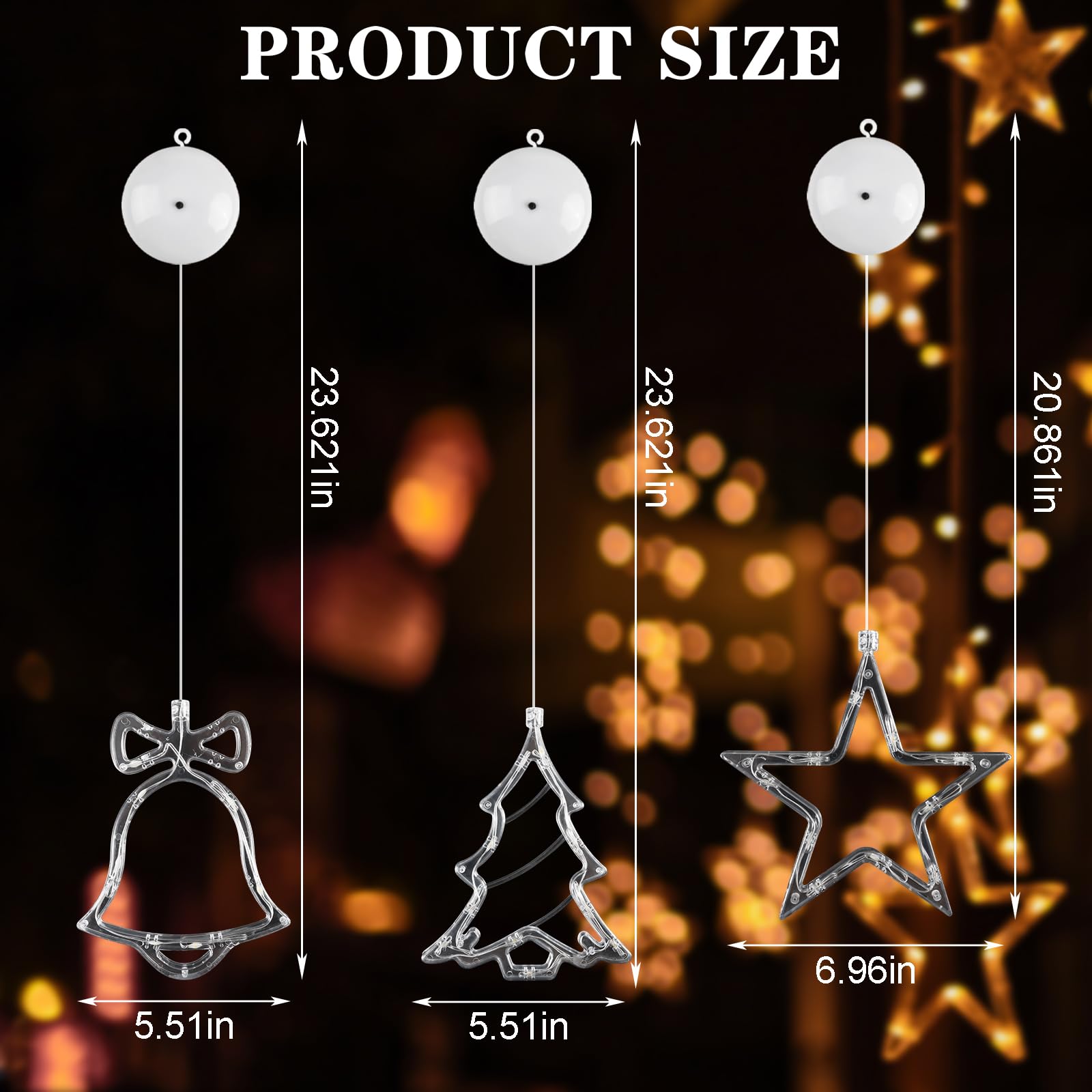 SULOLI 3Pcs Christmas Window Decorations, Xmas Hanging Tree Bell Star ...