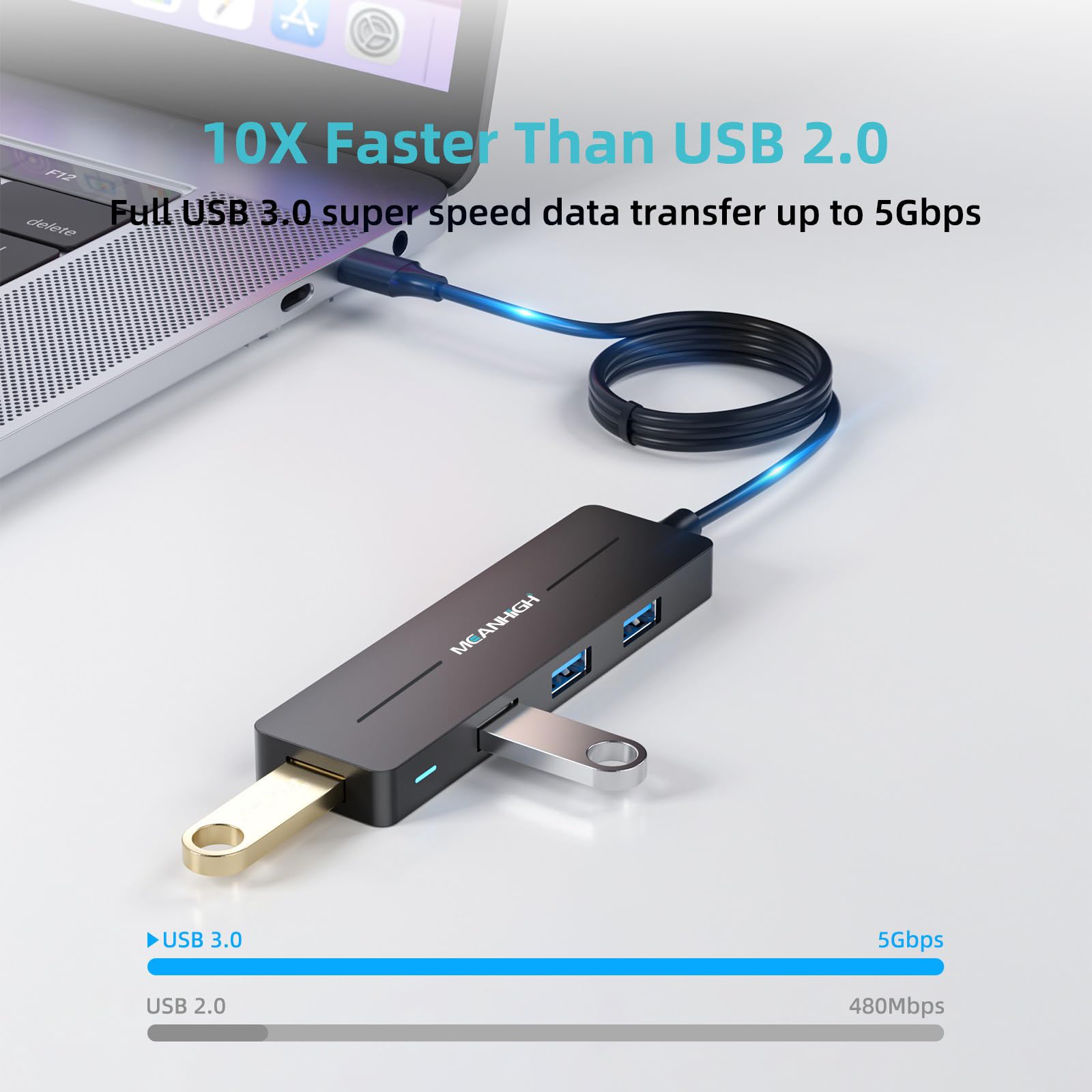 Usb Hub For Pc 4-Port USB 3.0 Hub With 2 Ft Extended Cable, FlyingVHUB ...