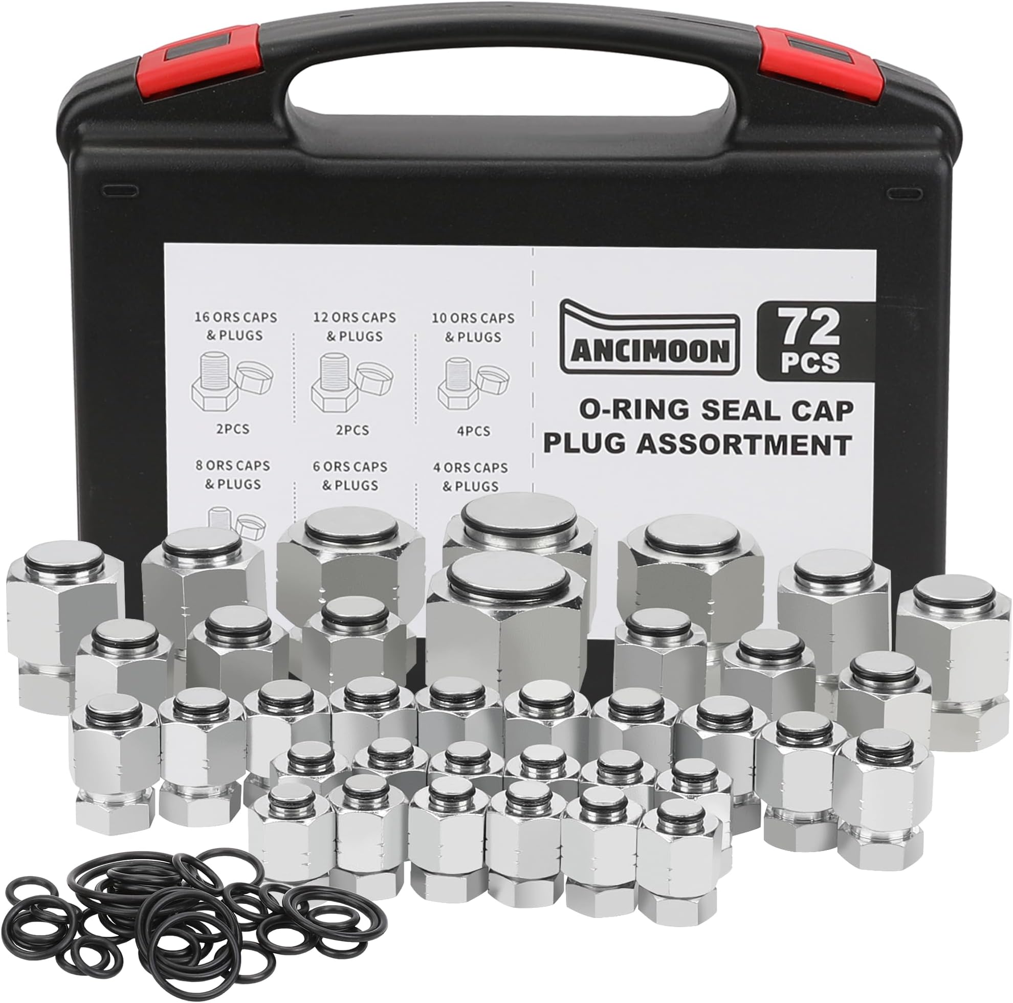 Amazon.com: ANCIMOON 72PCS ORFS Flat Face Seal Cap and Plug Kit ...