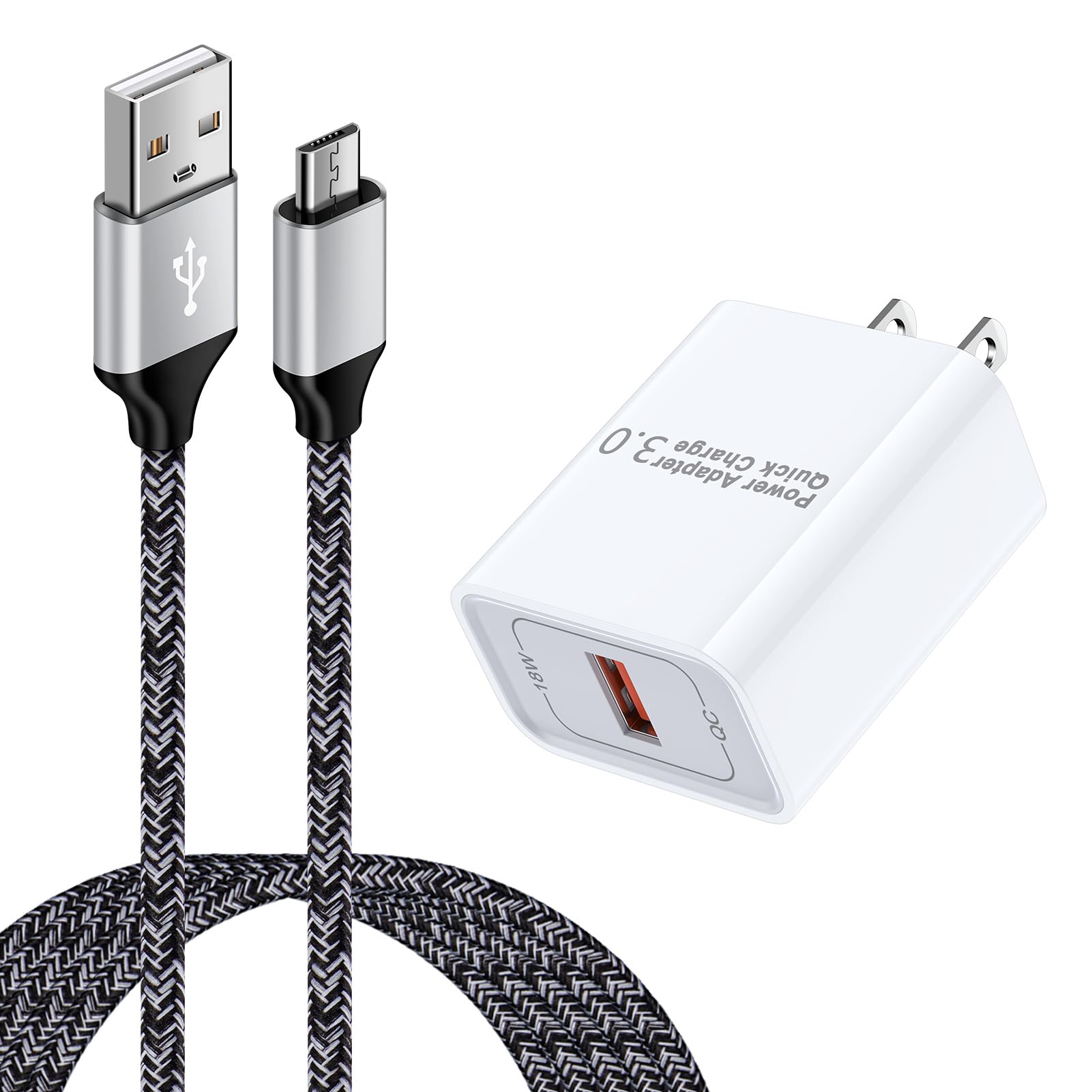 Amazon.com: Micro USB Fast Wall Charger QC3.0 18W with USB A to Micro ...