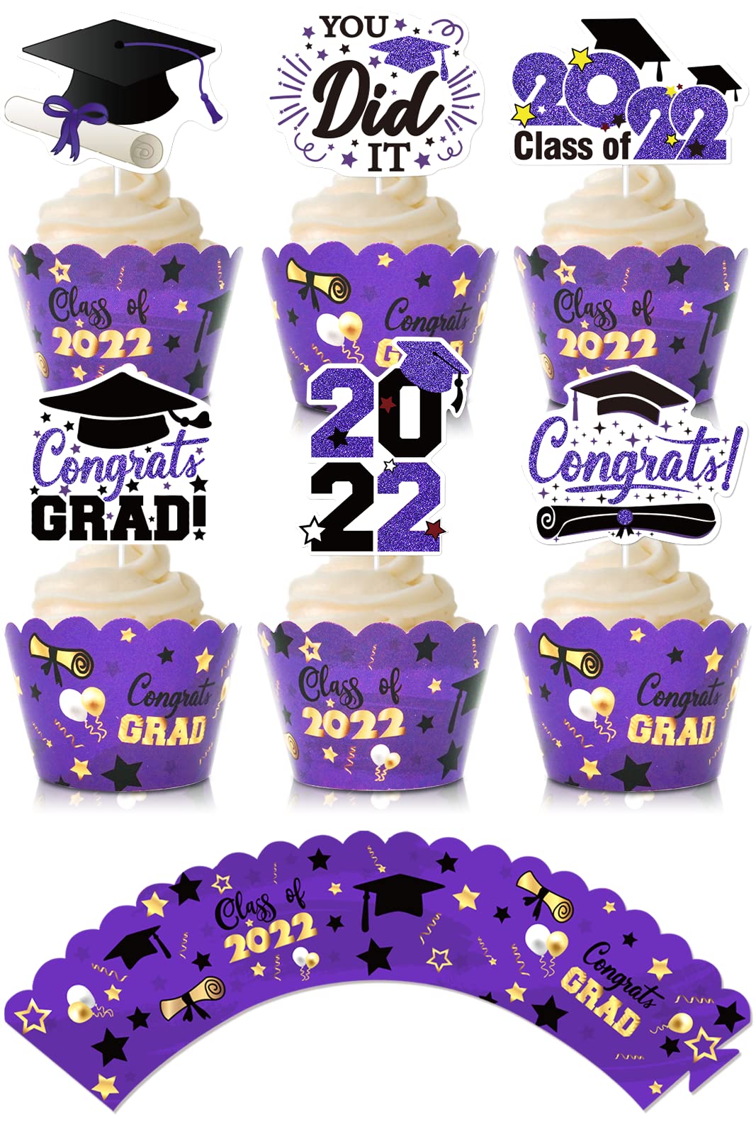 Graduation Cupcake Toppers 2022 Graduation Cupcake Wrappers Graduation ...
