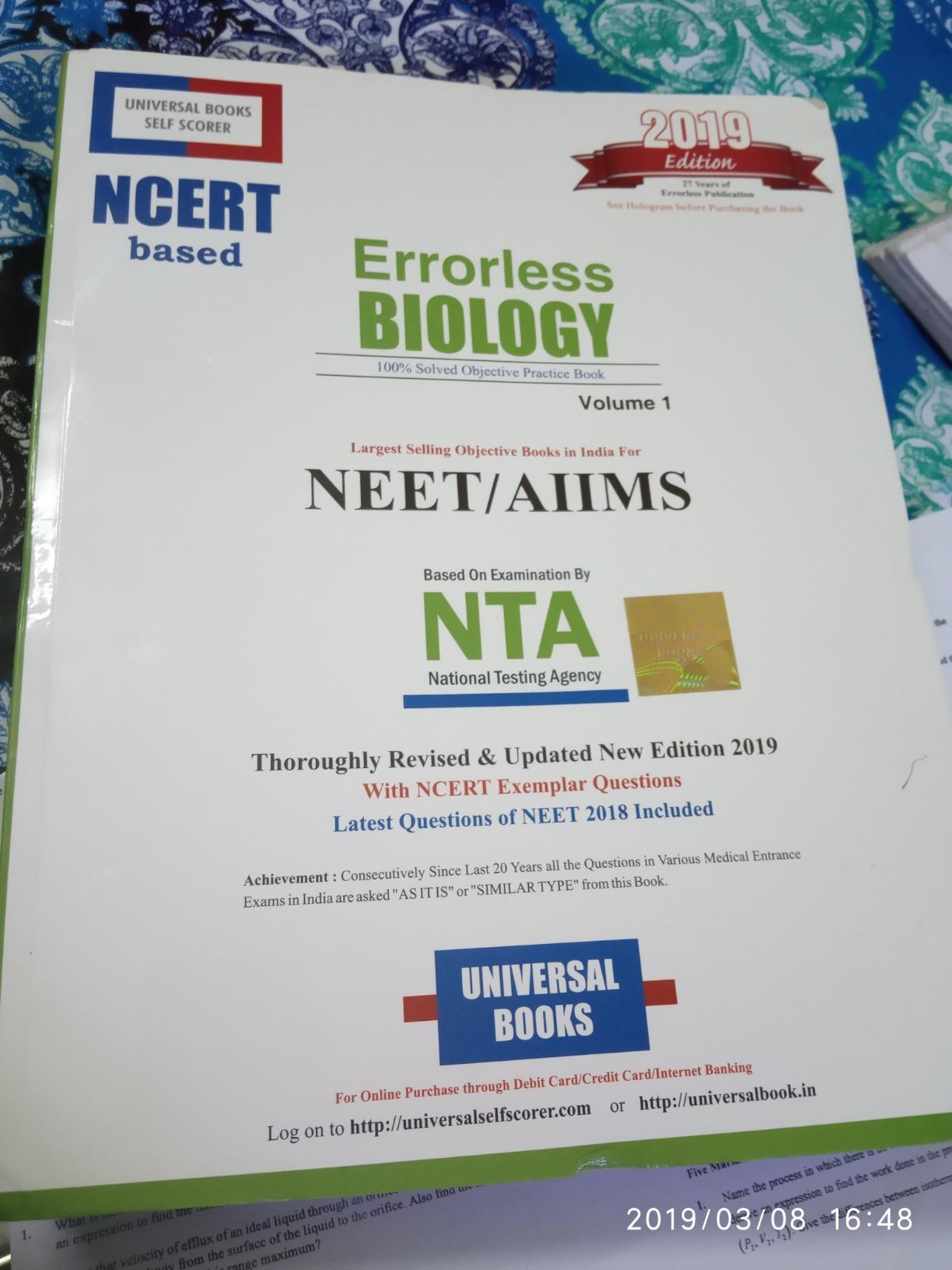 Buy ERRORLESS BIOLOGY NEET & AIIMS (Set of 2 Volumes), NTA 2019 Book ...