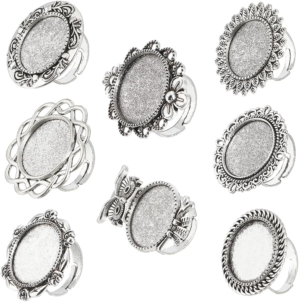 Amazon.com: SUNNYCLUE 16Pcs 8 Style Silver Ring Blanks 20mm Adjustable ...