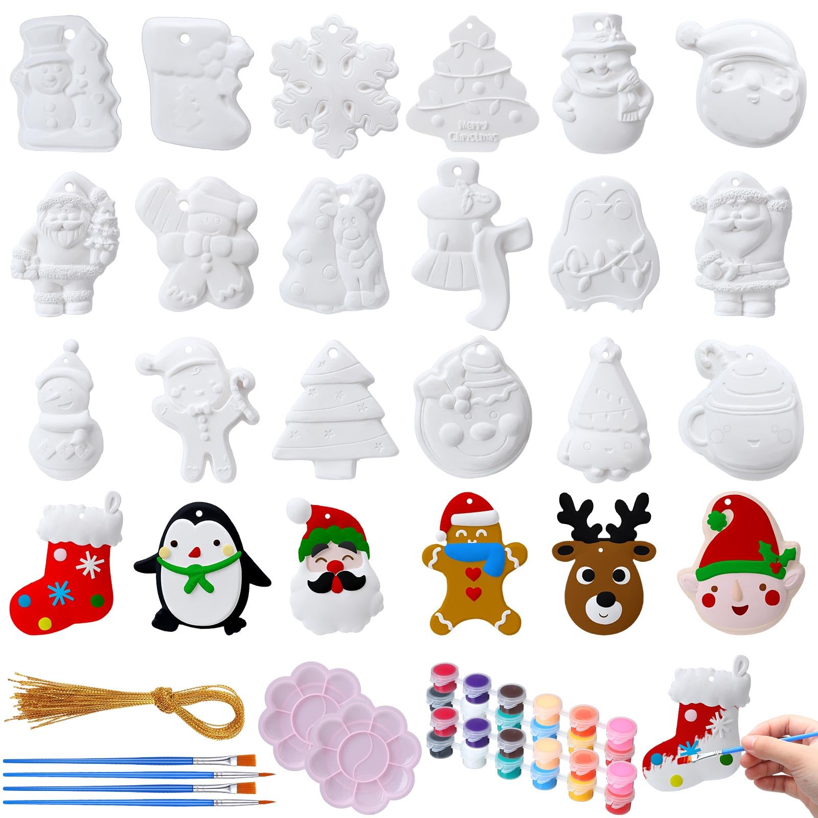 Amazon.com: Syhood 24 Pcs Ceramic to Paint Christmas Ornaments Crafts ...