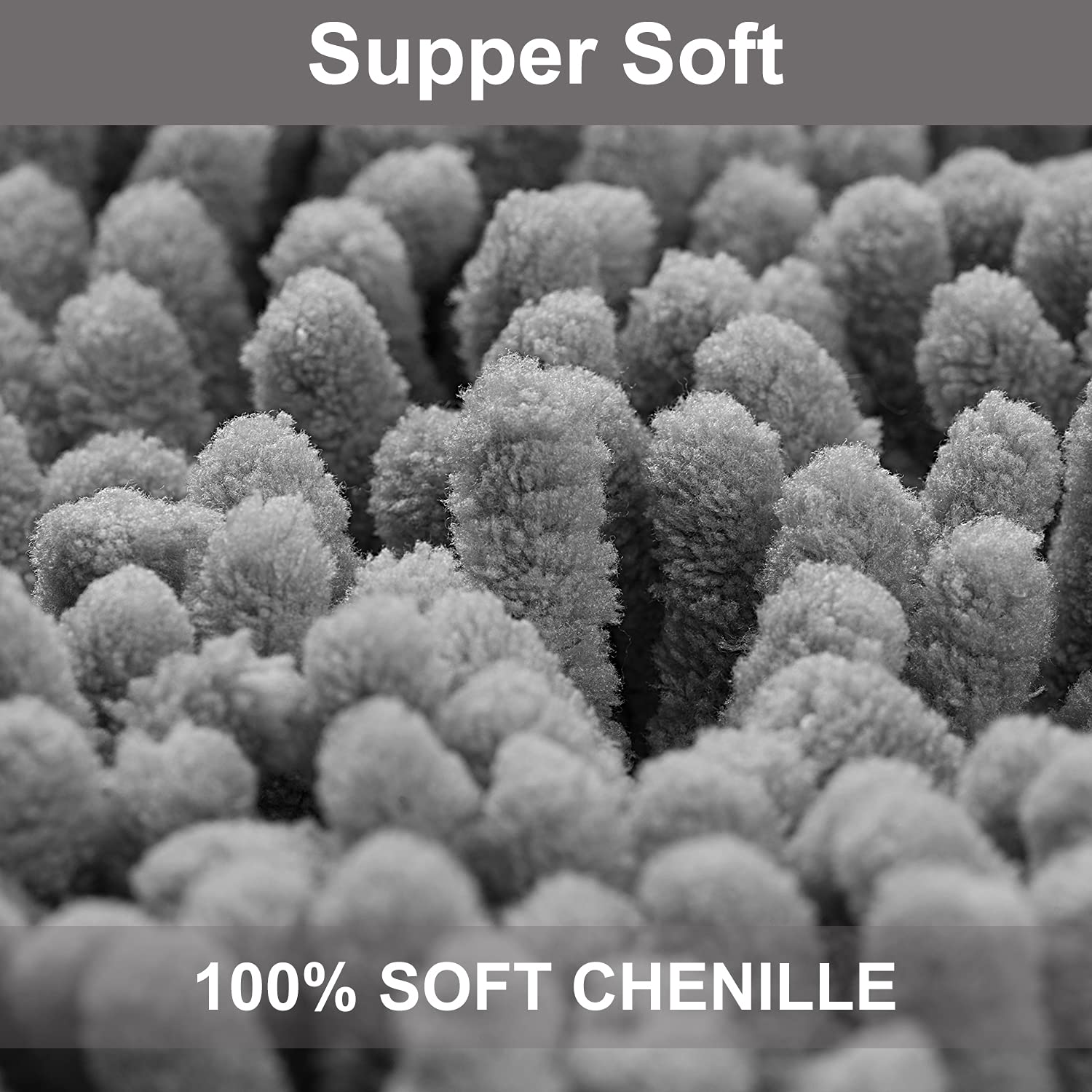 3 Pieces Bathroom Rugs, Anti-Slip Chenille Bath Rug, Super Absorbent ...