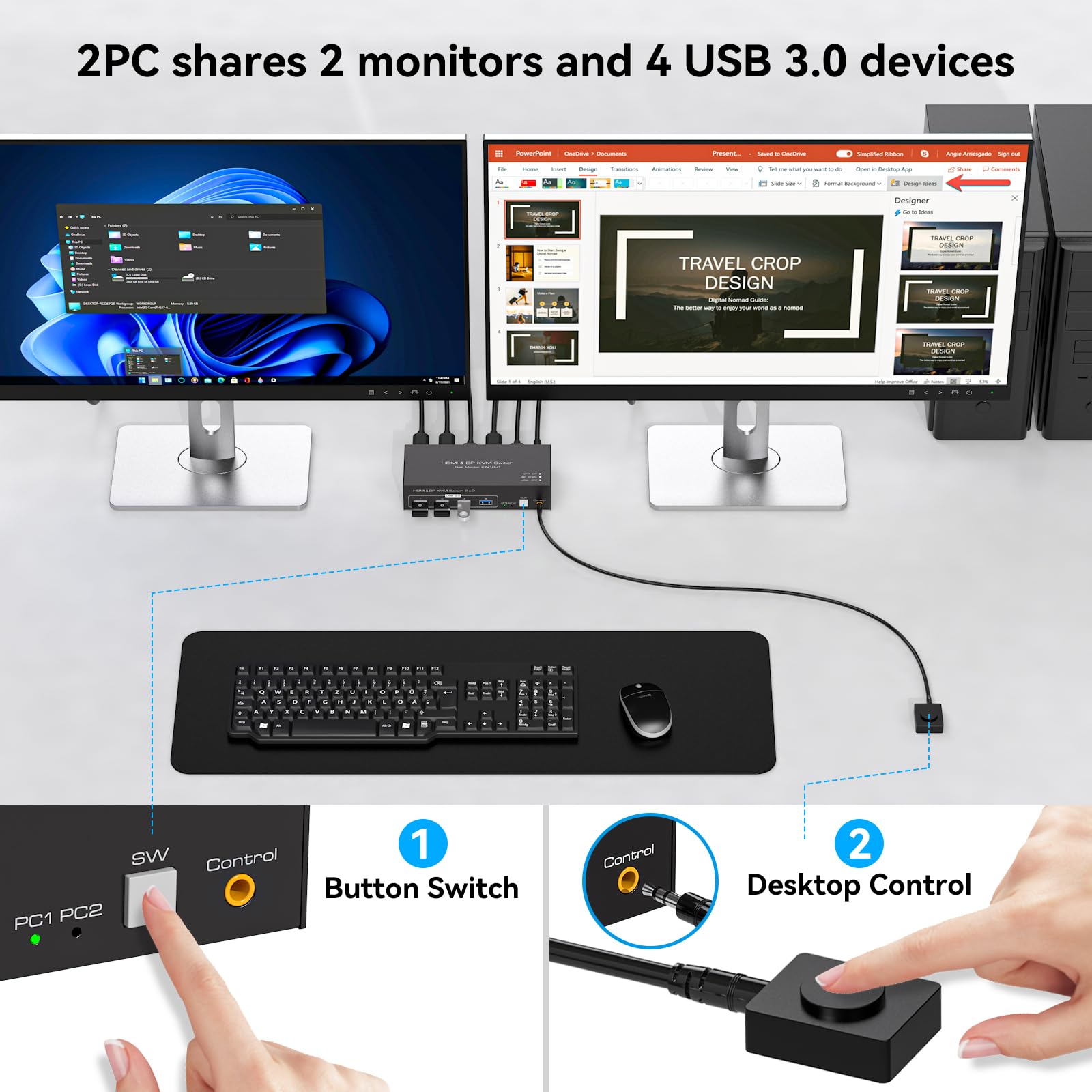 Hdmi Kvm 4 Port HDMI + DisplayPort KVM Switch Dual Monitor, UHD 4K@60Hz ...