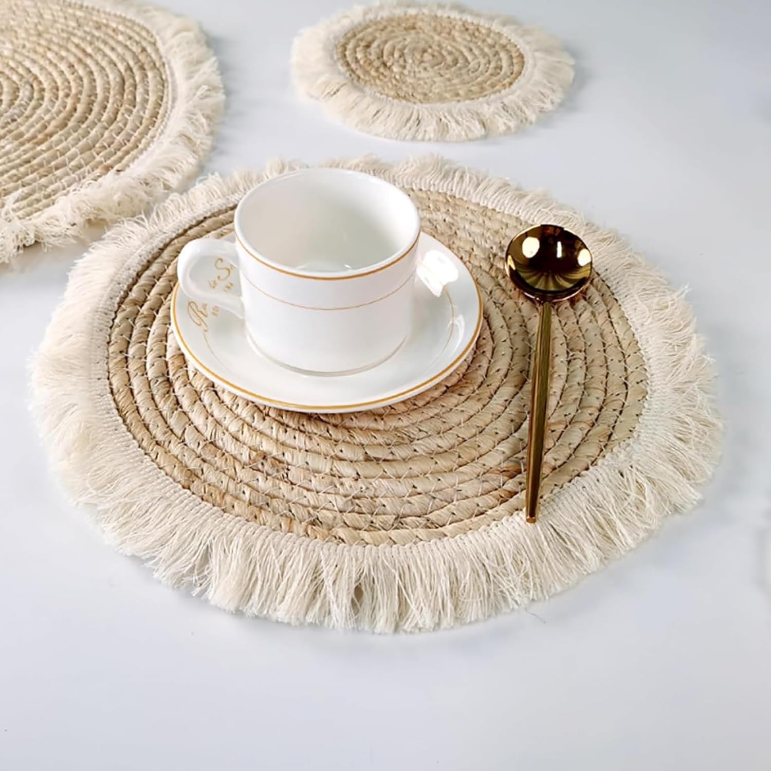 Round Woven Placemats Set of 4,Farmhouse Thick Rustic Kitchen Placemats ...