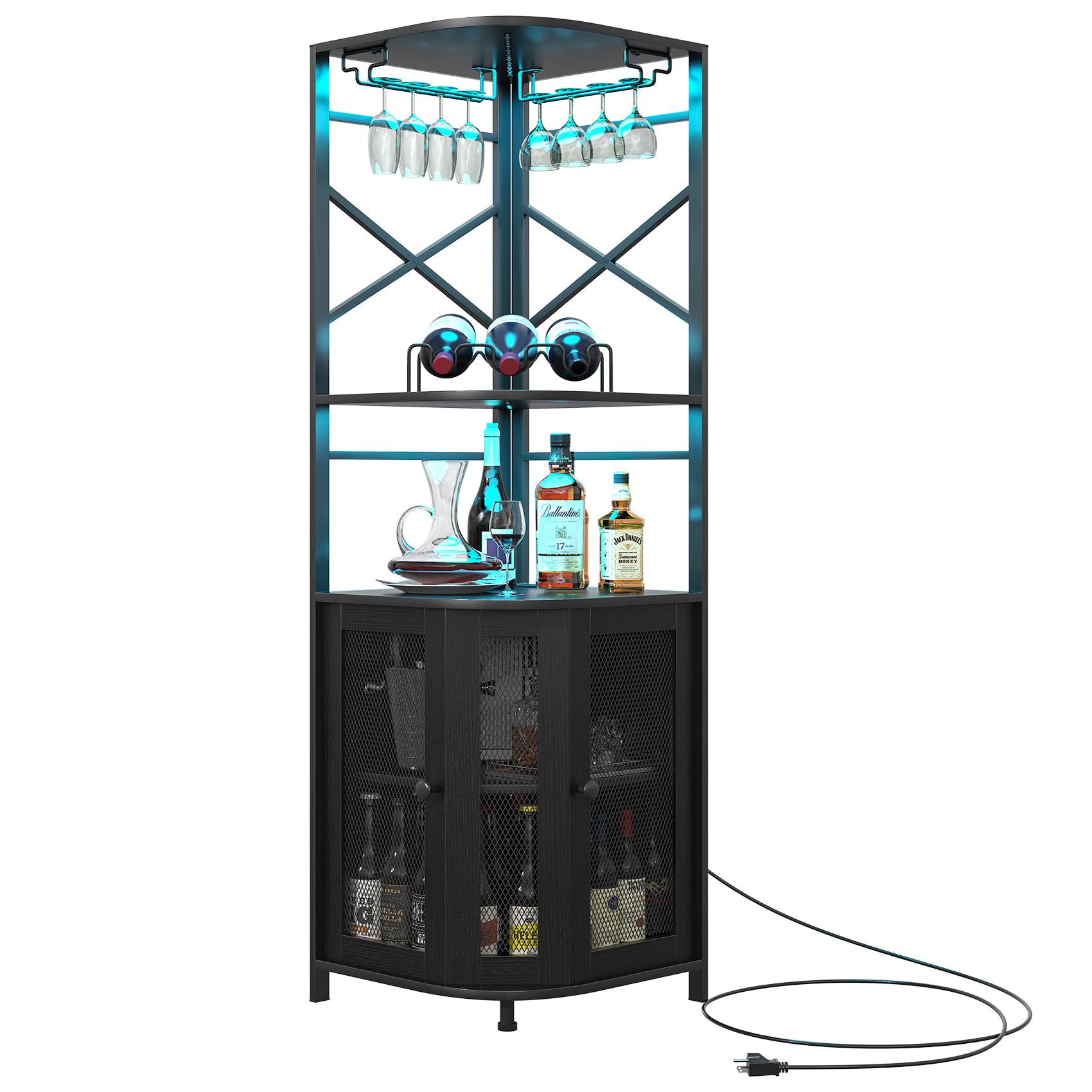 Amazon.com: Aufvolr Corner Bar Cabinet with Power Outlet, 5-Tier ...