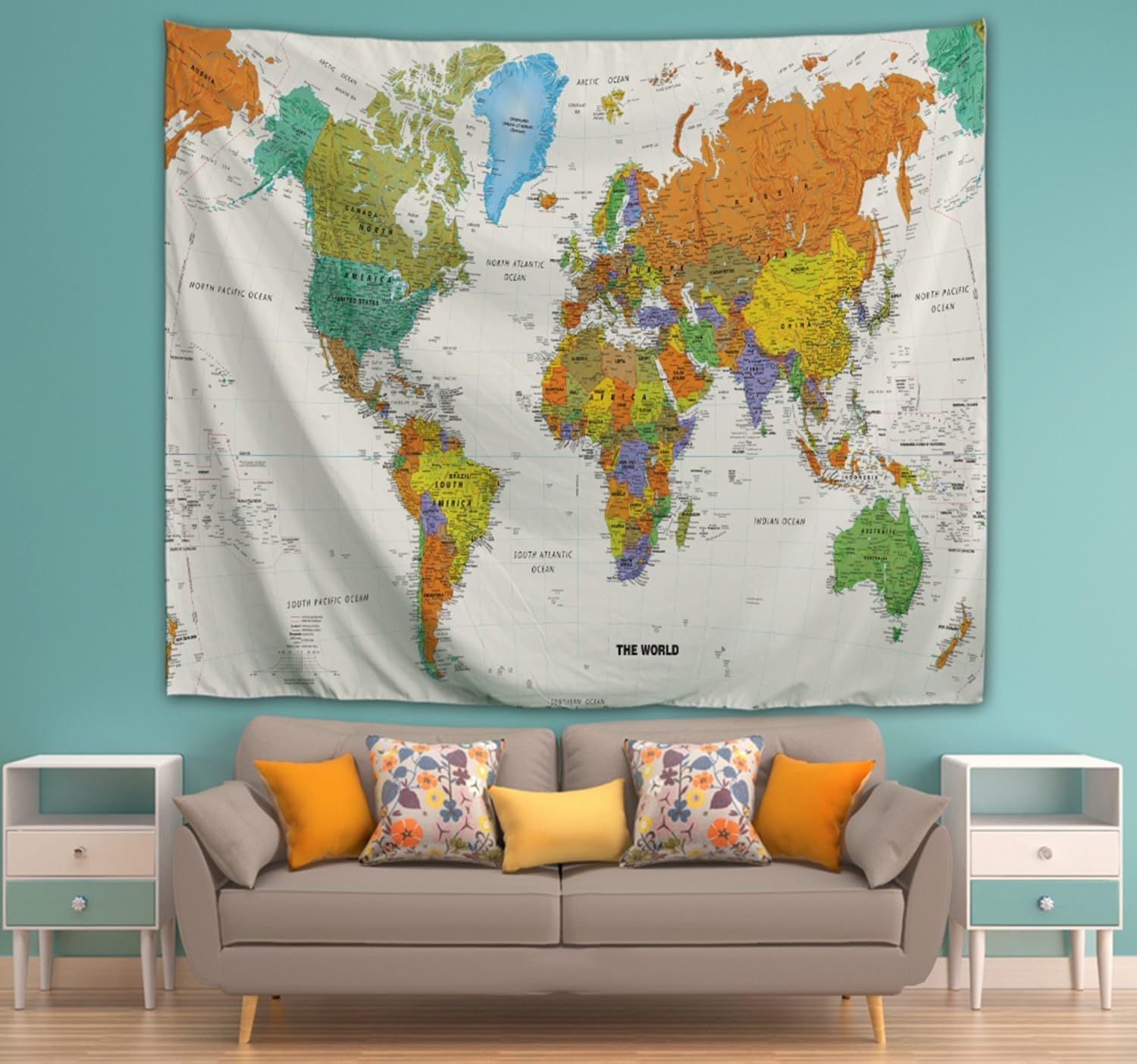 Amazon.com: HMWR World Map Tapestry Wall Hanging Vintage Ancient Shabby ...
