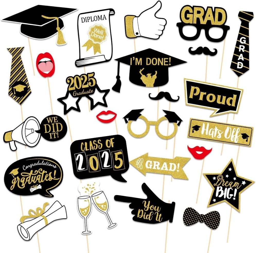Amazon.com: 25Pcs Graduation Photo Booth Props Class of 2025 Grad Photo ...