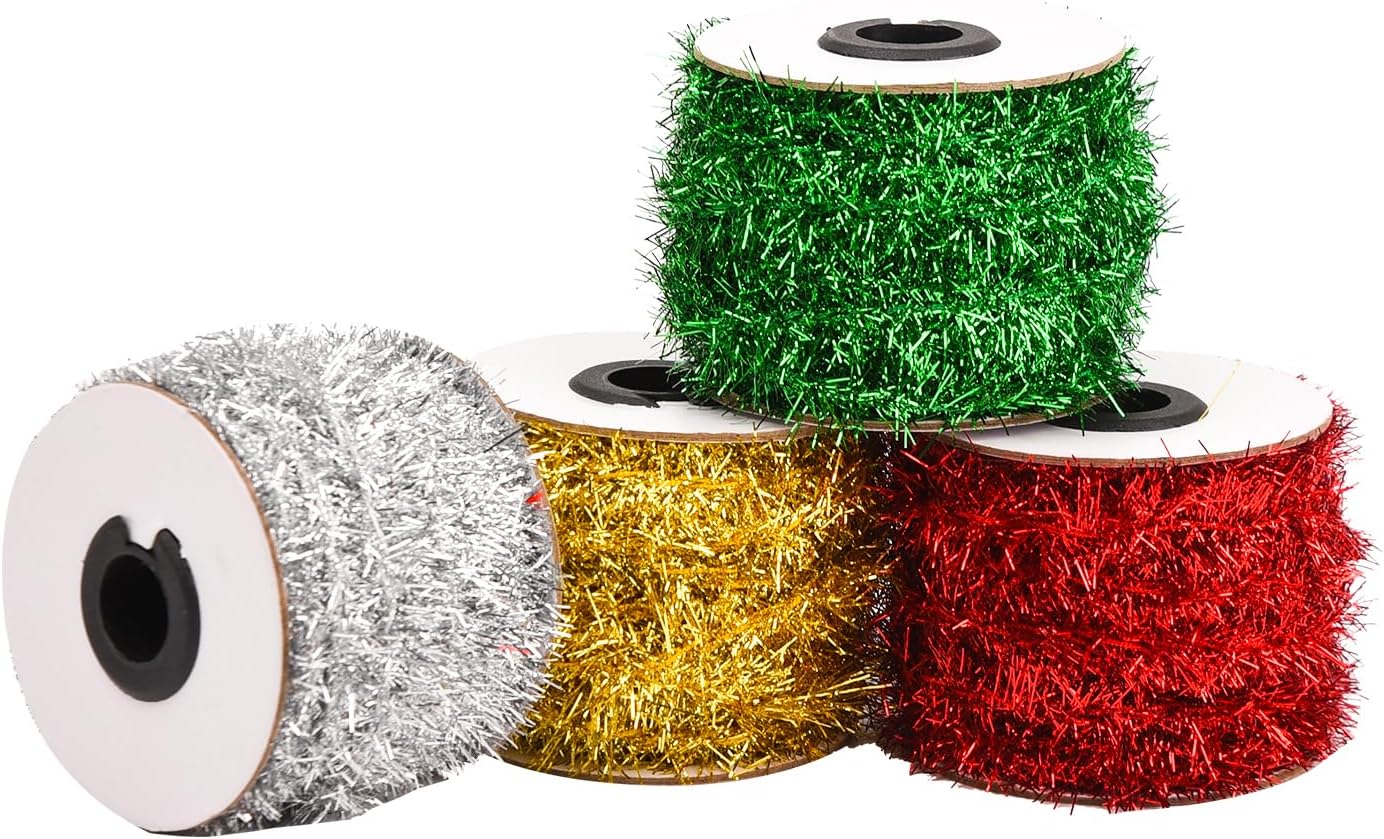 HIXNUG Christmas Tinsel Garland Red Green Gold Silver Tinsel Ornament ...