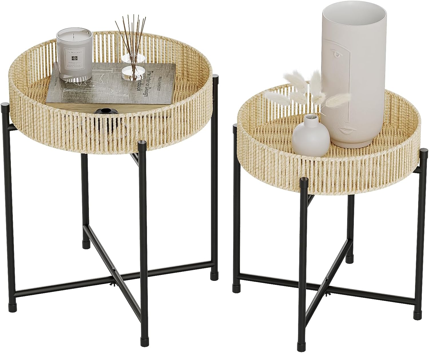 Amazon.com: Bamworld Boho Side Table Set of 2 Nesting Table Round ...