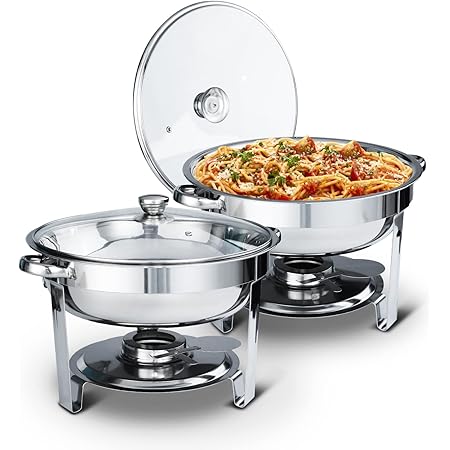 Amazon.com: Artisan Stainless Steel Round Buffet Chafer with Glass Lid ...