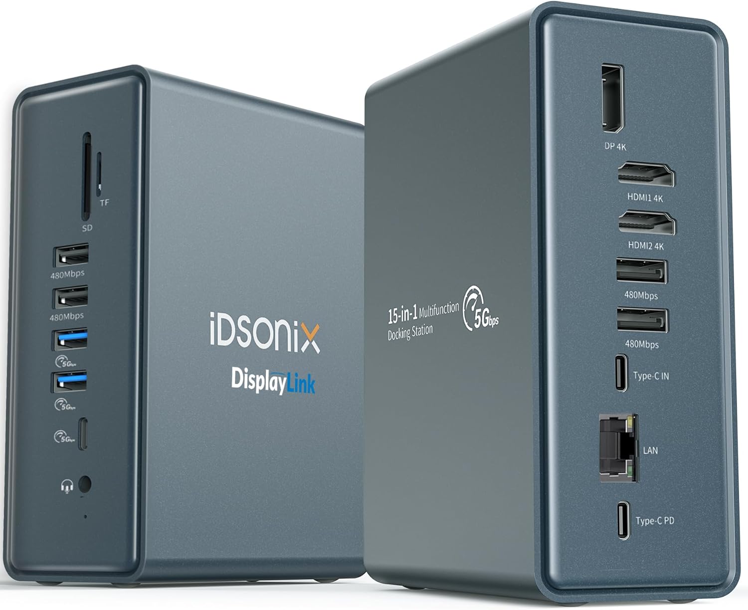 USB C Docking Station Dual Monitor, 15 in 1 iDsonix USB C 3.0 Laptop ...